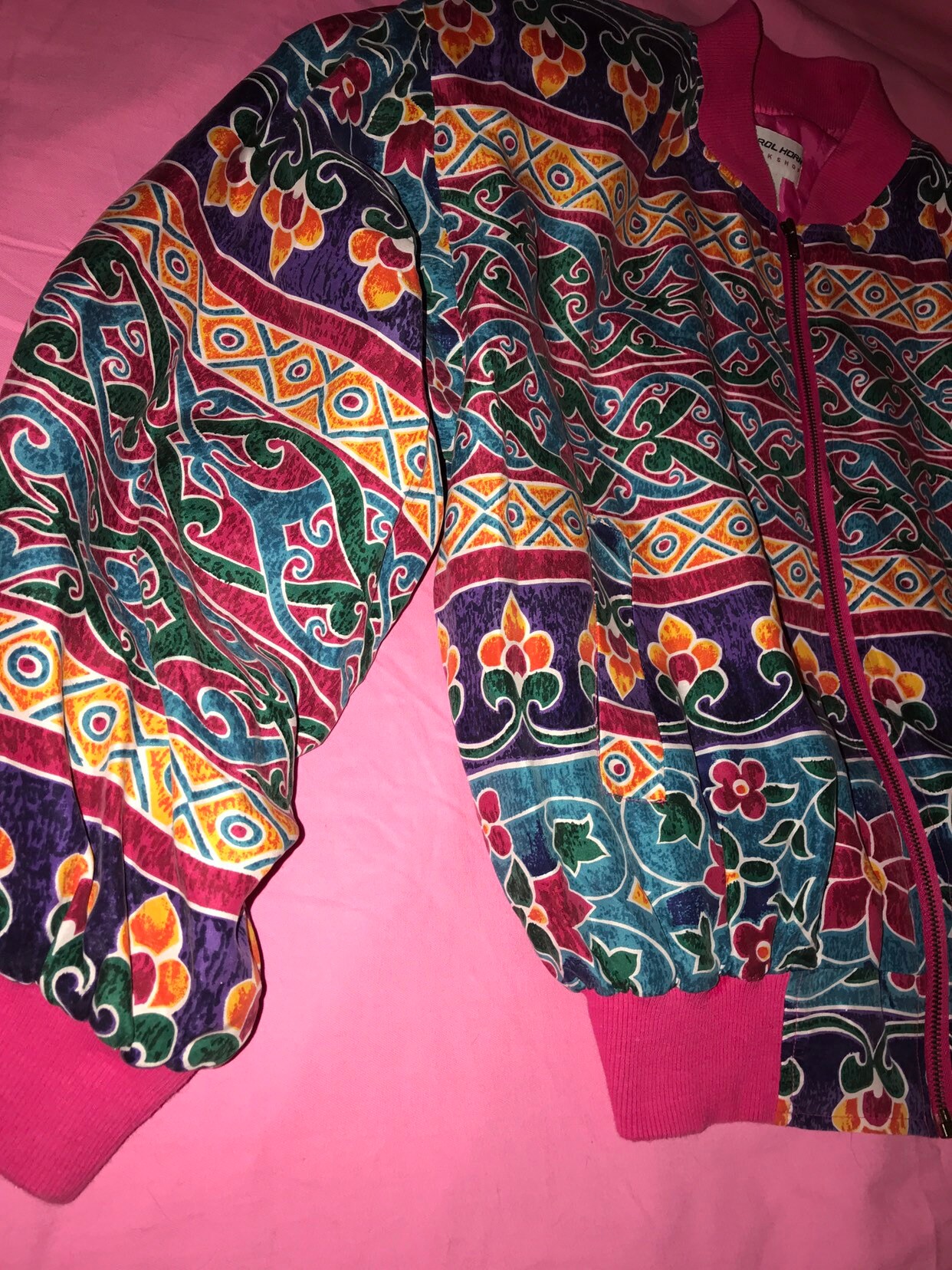 Vintage Colorful Silk Jacket. 80's Silk Jacket. Pink Floral Silk Jacket ...