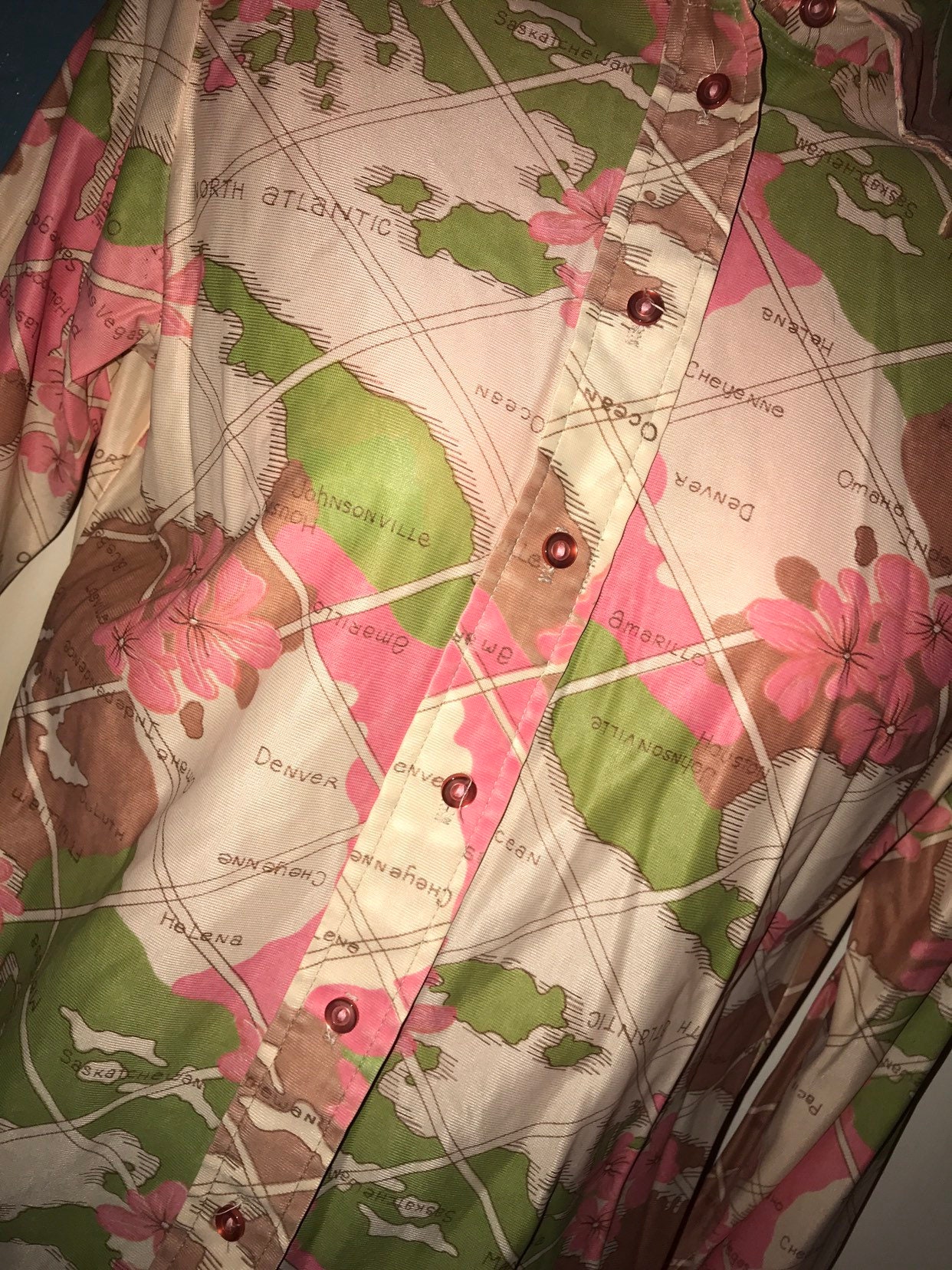 Vintage 1970's Polyester Shirt. Map Shirt. Map Design Blouse. Pink amd ...