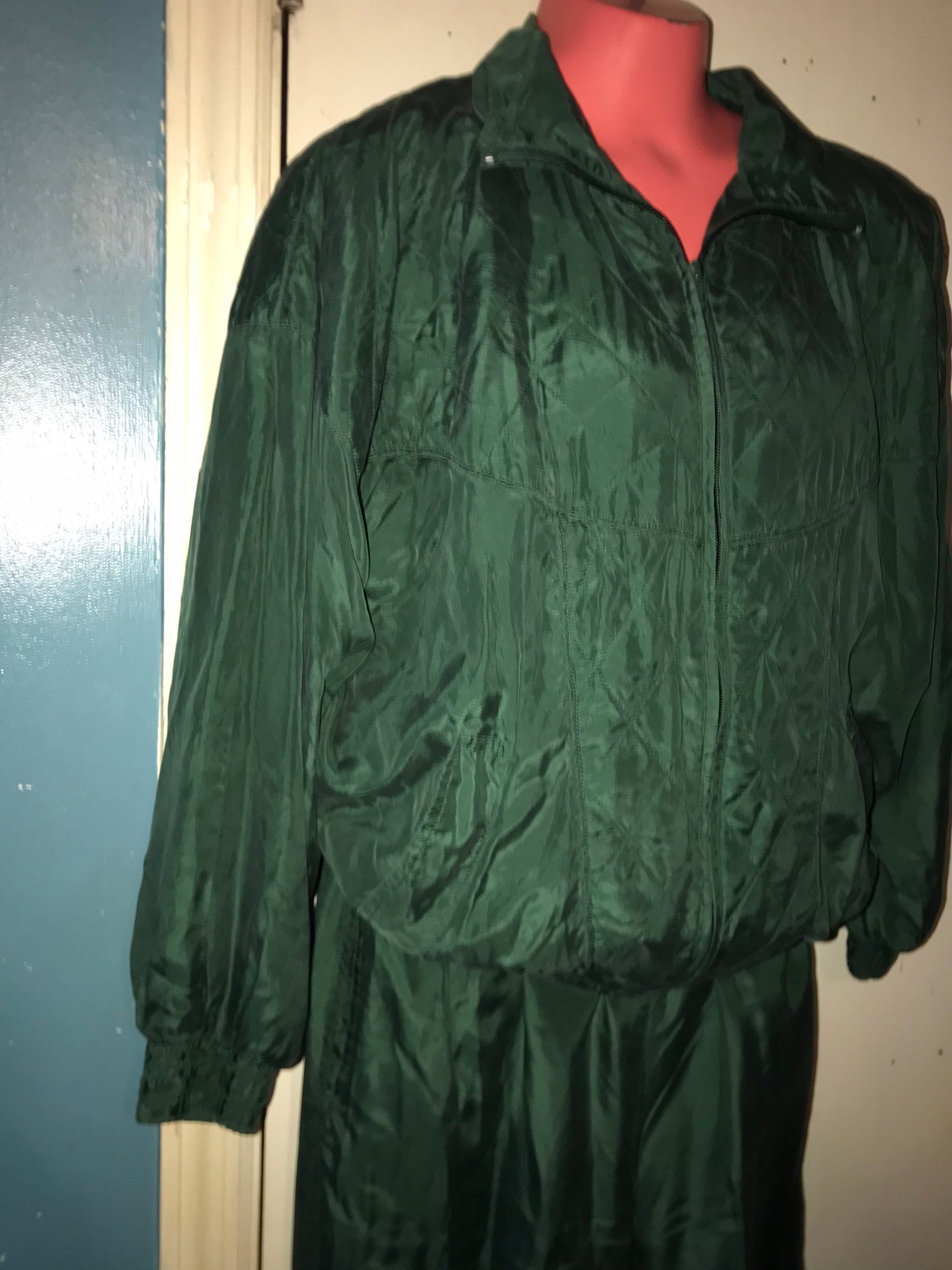 Vintage Green Silk Windbreaker Track Suit. Windbreaker. Hunter Green ...