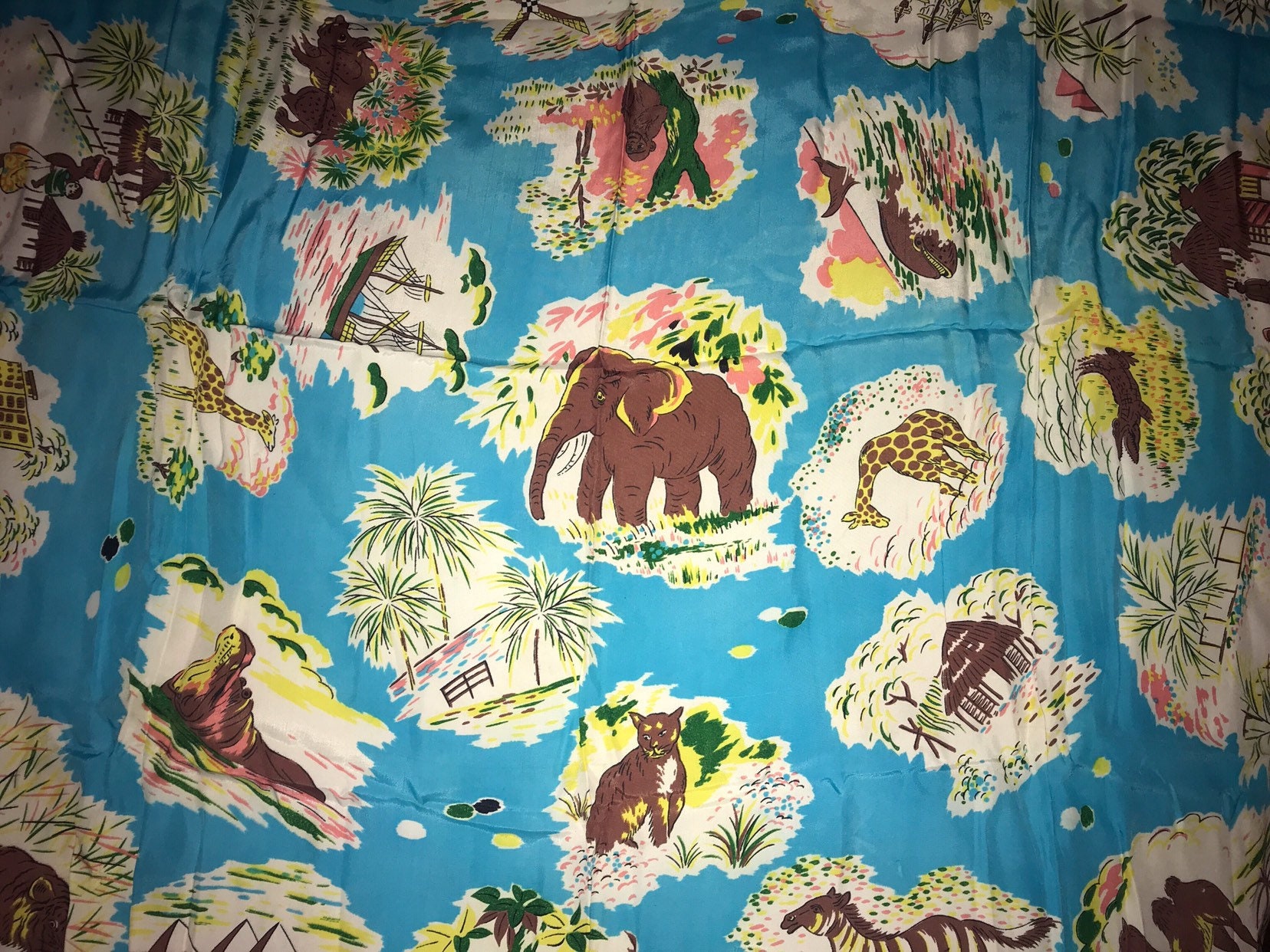 Vintage Animal Scarf. Vintage Colorful Animal Scarf. Safari Animal Scarf.