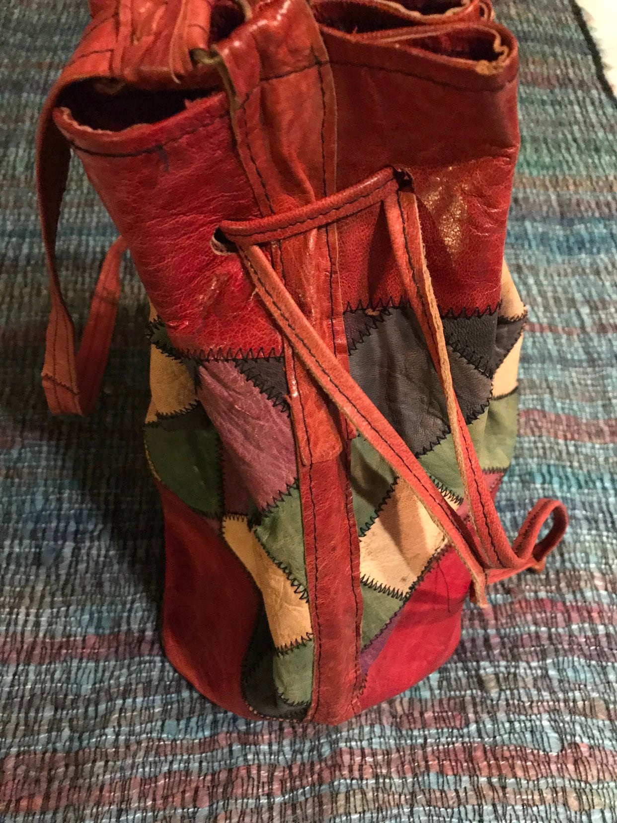 Vintage Patchwork Purse. Handmade Leather Patchwork Purse. Drawstring ...