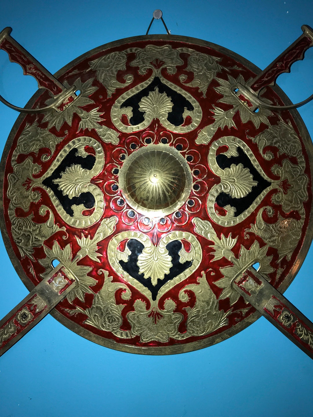 Vintage Brass and Enamel War Shield and Swords Wall Decor - Etsy