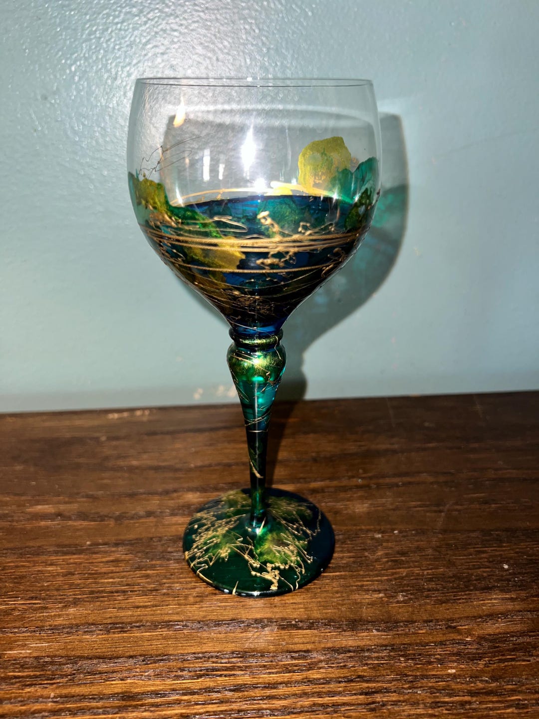 Vintage 1990’s Romania Stained Art Glass Wineglass, Curtis Sticlarlui ...