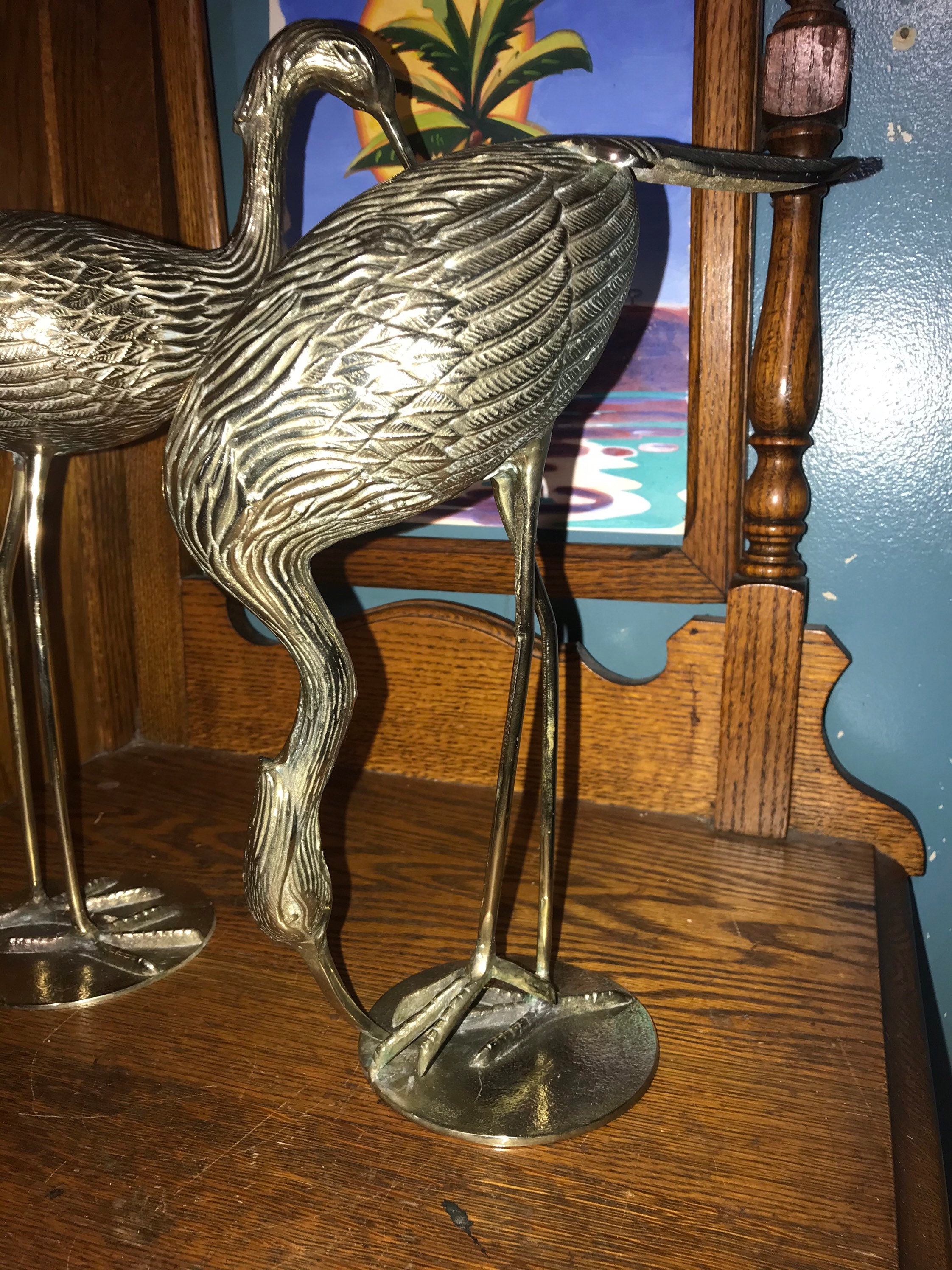 Vintage Large Brass Herons. Set of Brass Heron Birds. Mid Century Brass ...