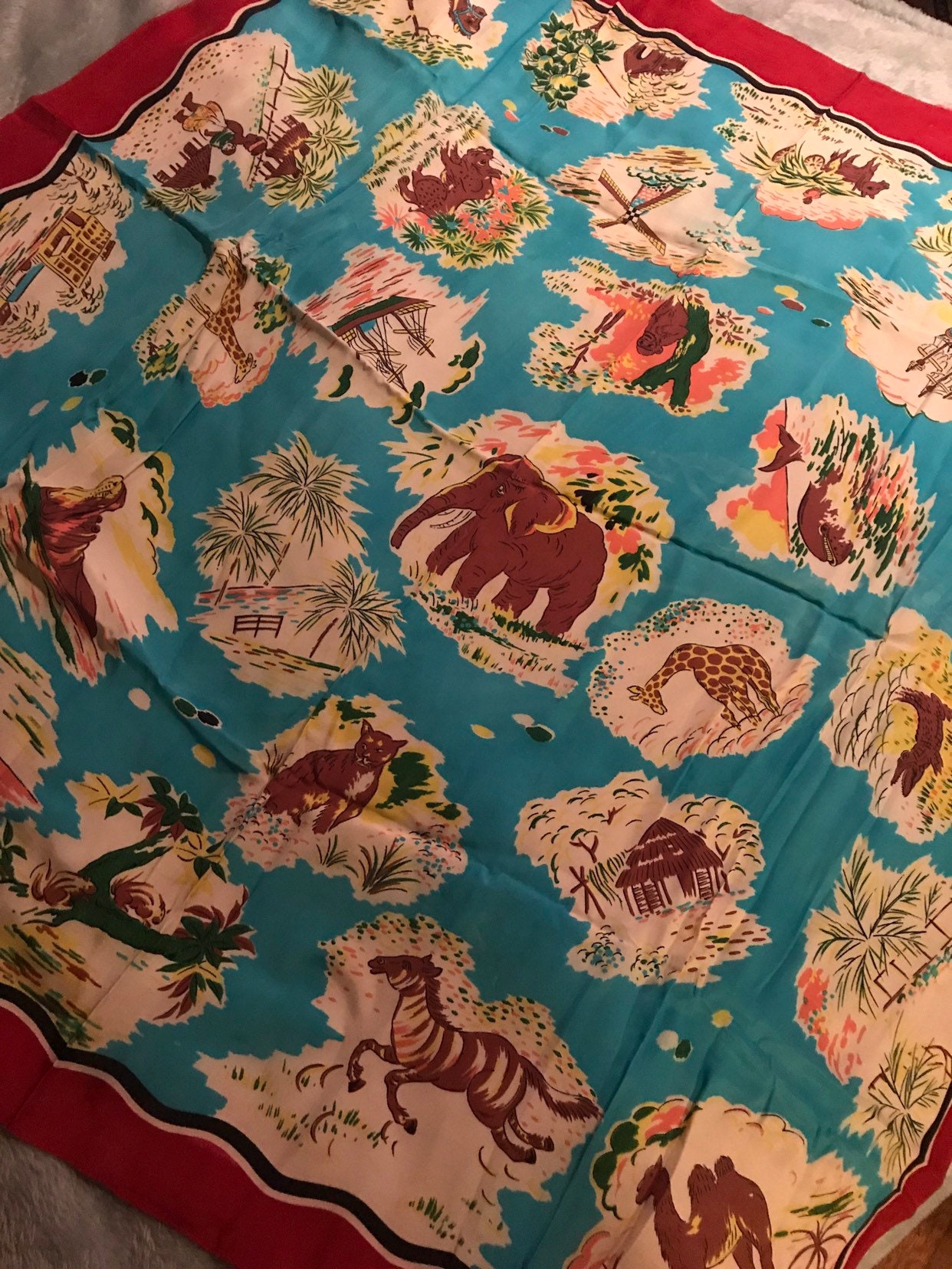 Vintage Animal Scarf. Vintage Colorful Animal Scarf. Safari Animal Scarf.