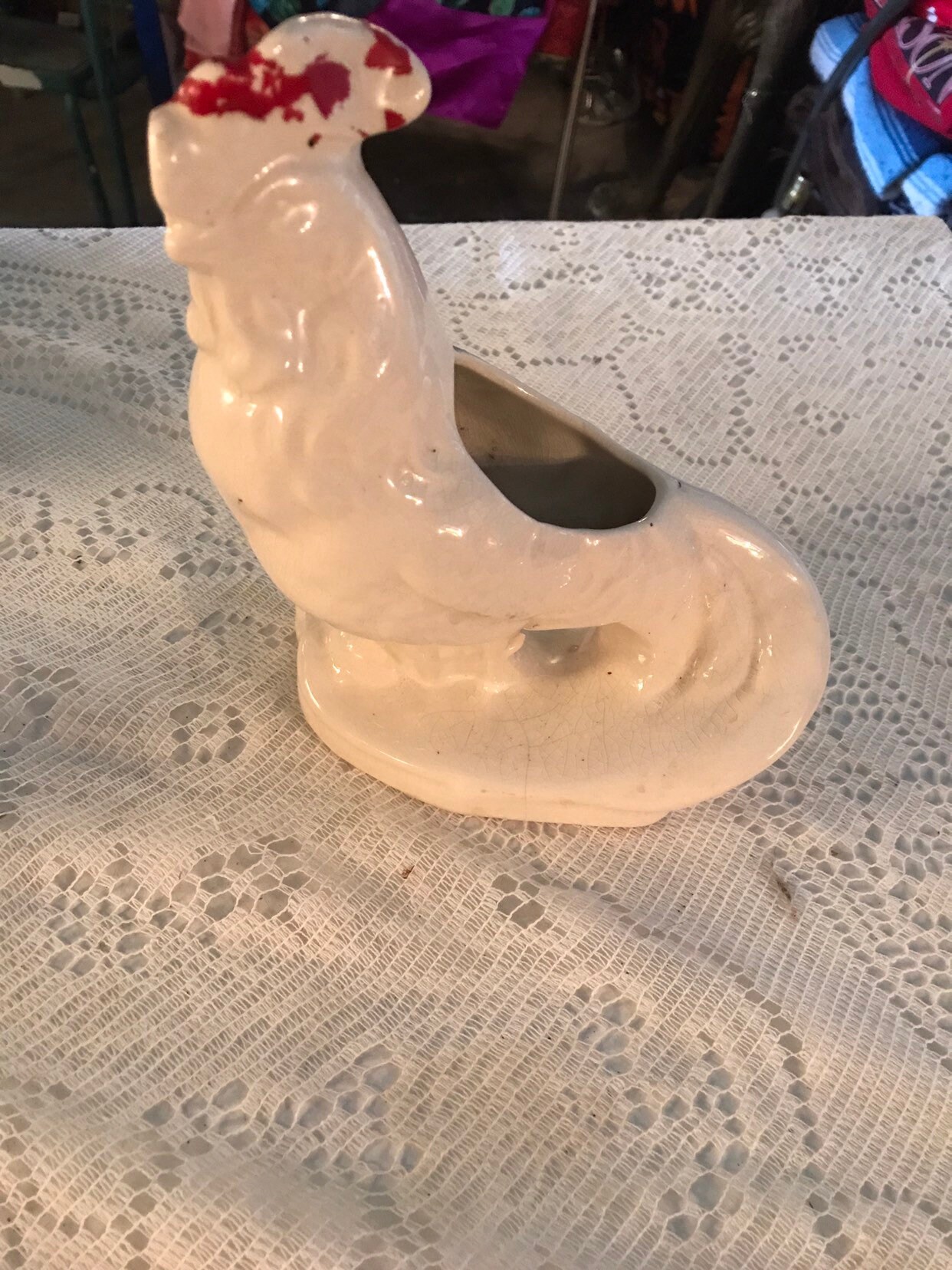 Vintage Rooster Ceramic Planter. Rooster Planter. White Rooster Planter ...
