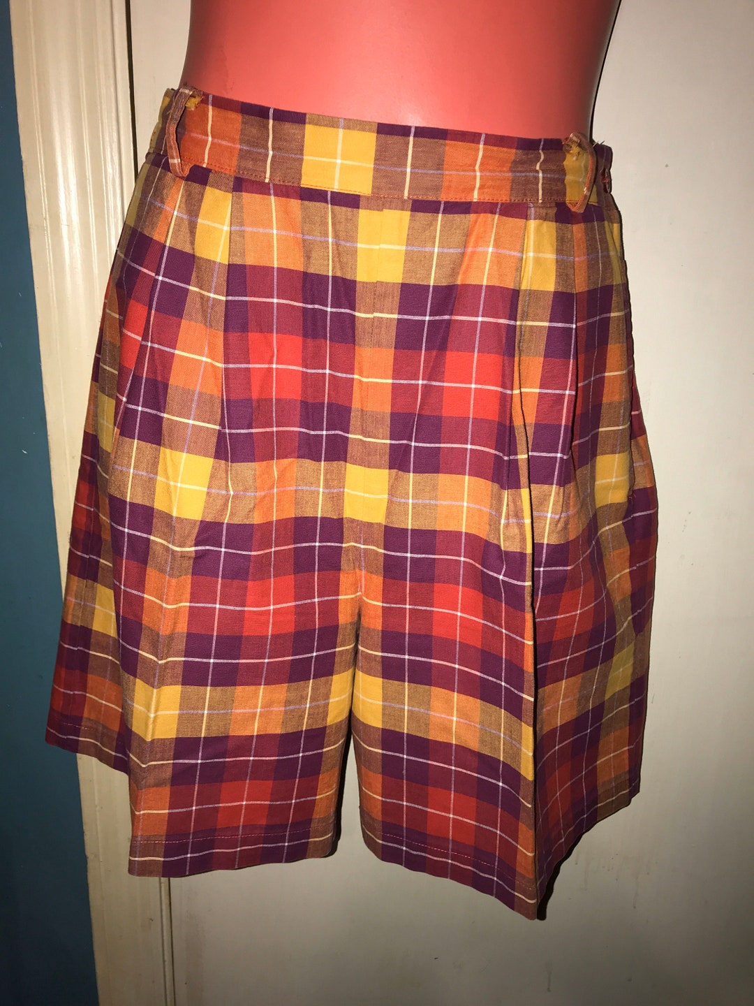 Vintage Plaid Shorts. Woman's Long Plaid Shorts. High Waist Plaid ...