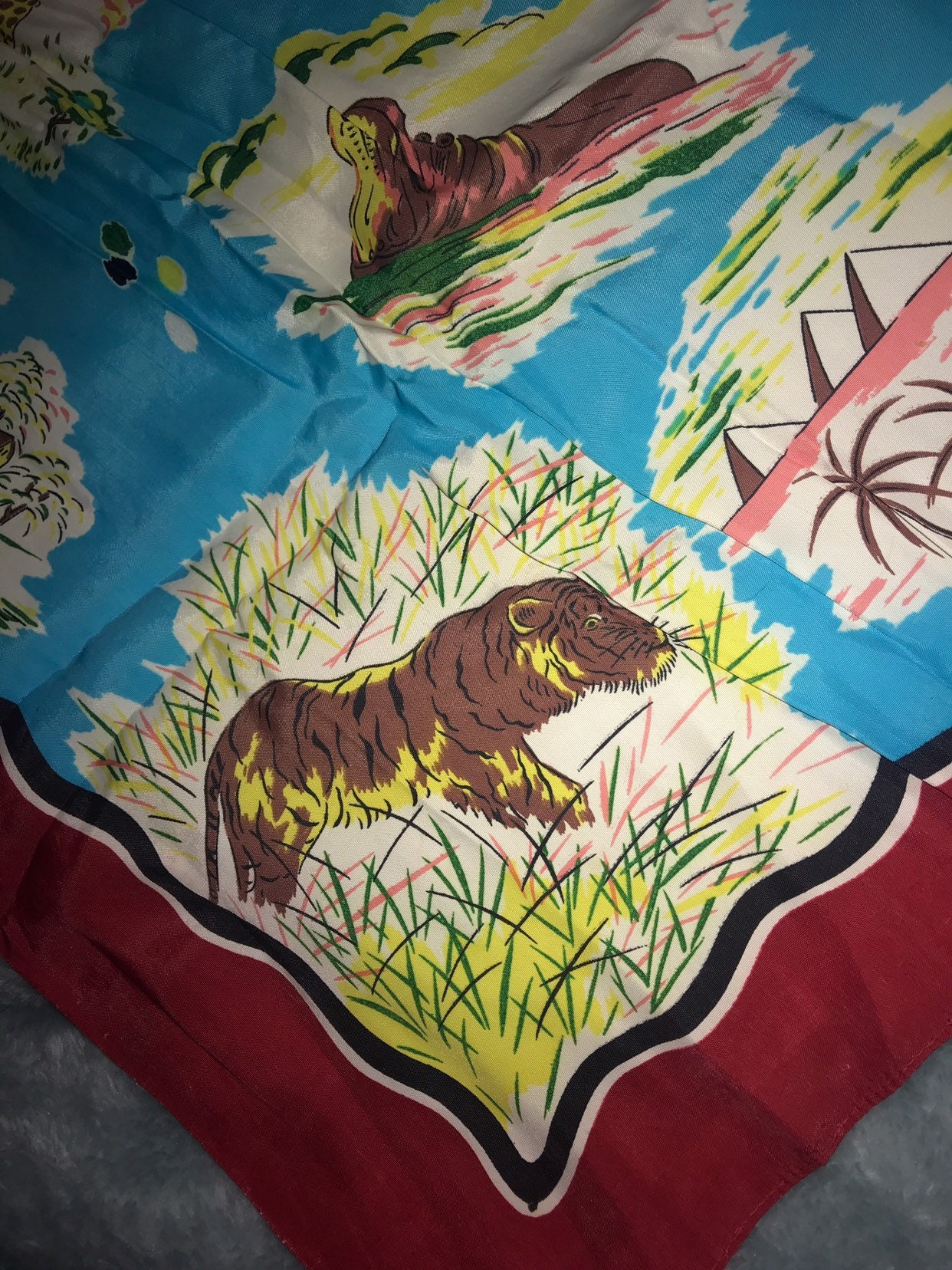 Vintage Animal Scarf. Vintage Colorful Animal Scarf. Safari Animal Scarf.