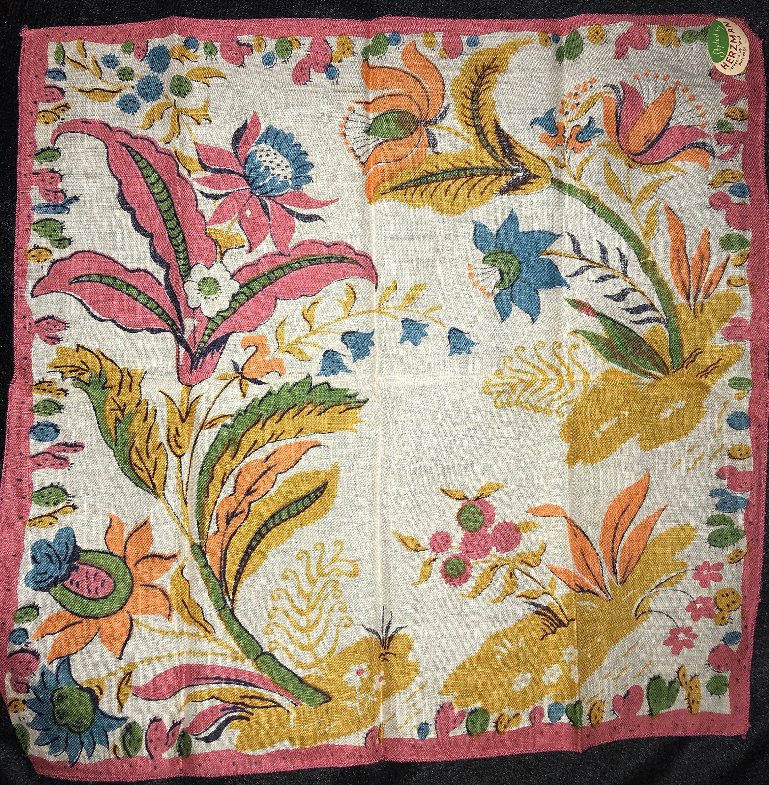 Vintage Flower Handkerchief. Flower Hankie. Flower Handkerchief. Green ...