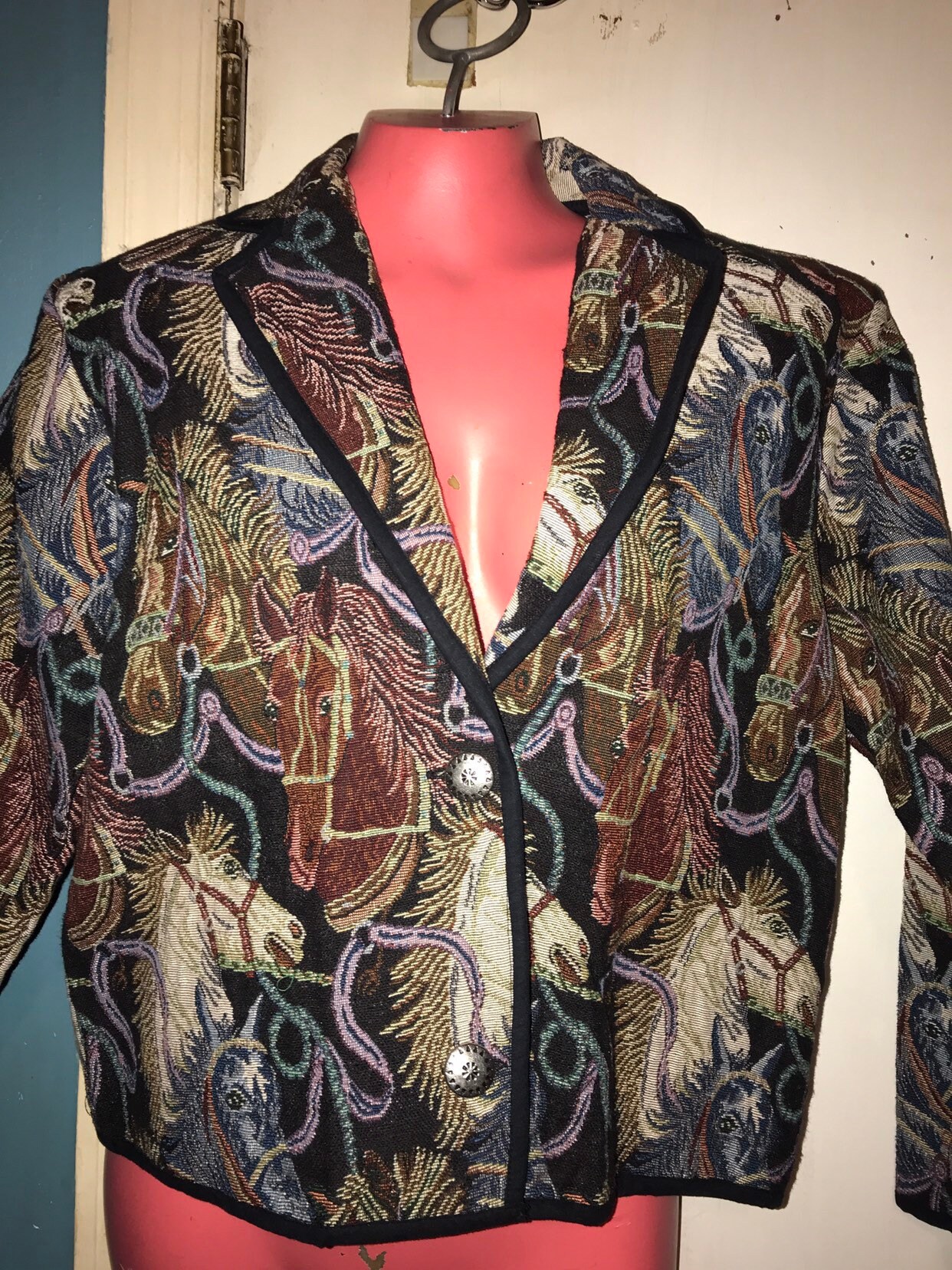 Vintage Southwestern Horse Tapestry Jacket. Southwest Style Crop ...