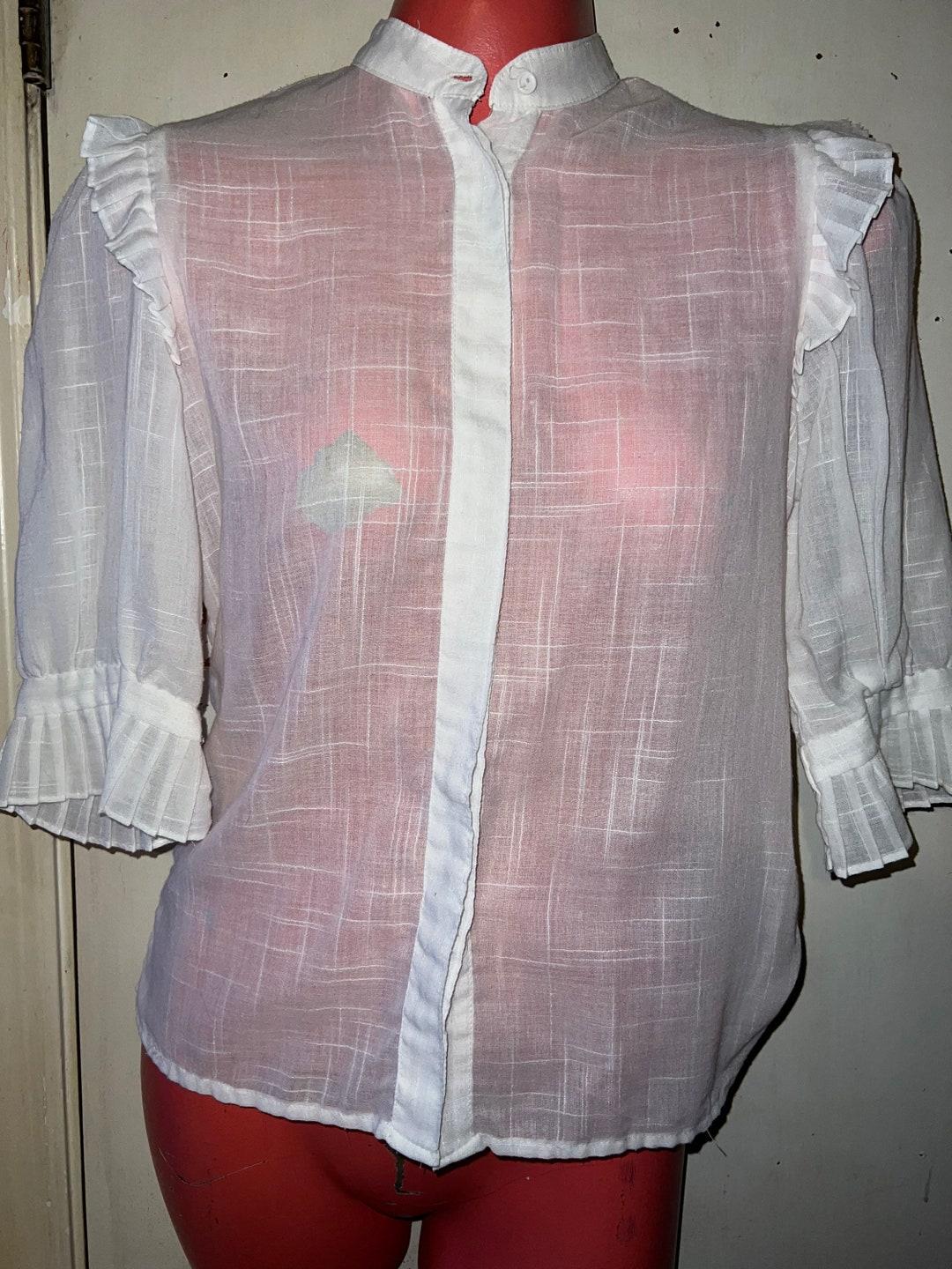 Vintage 80’s Sheer White With Ruffles Shirt, Size 7, Small - Etsy
