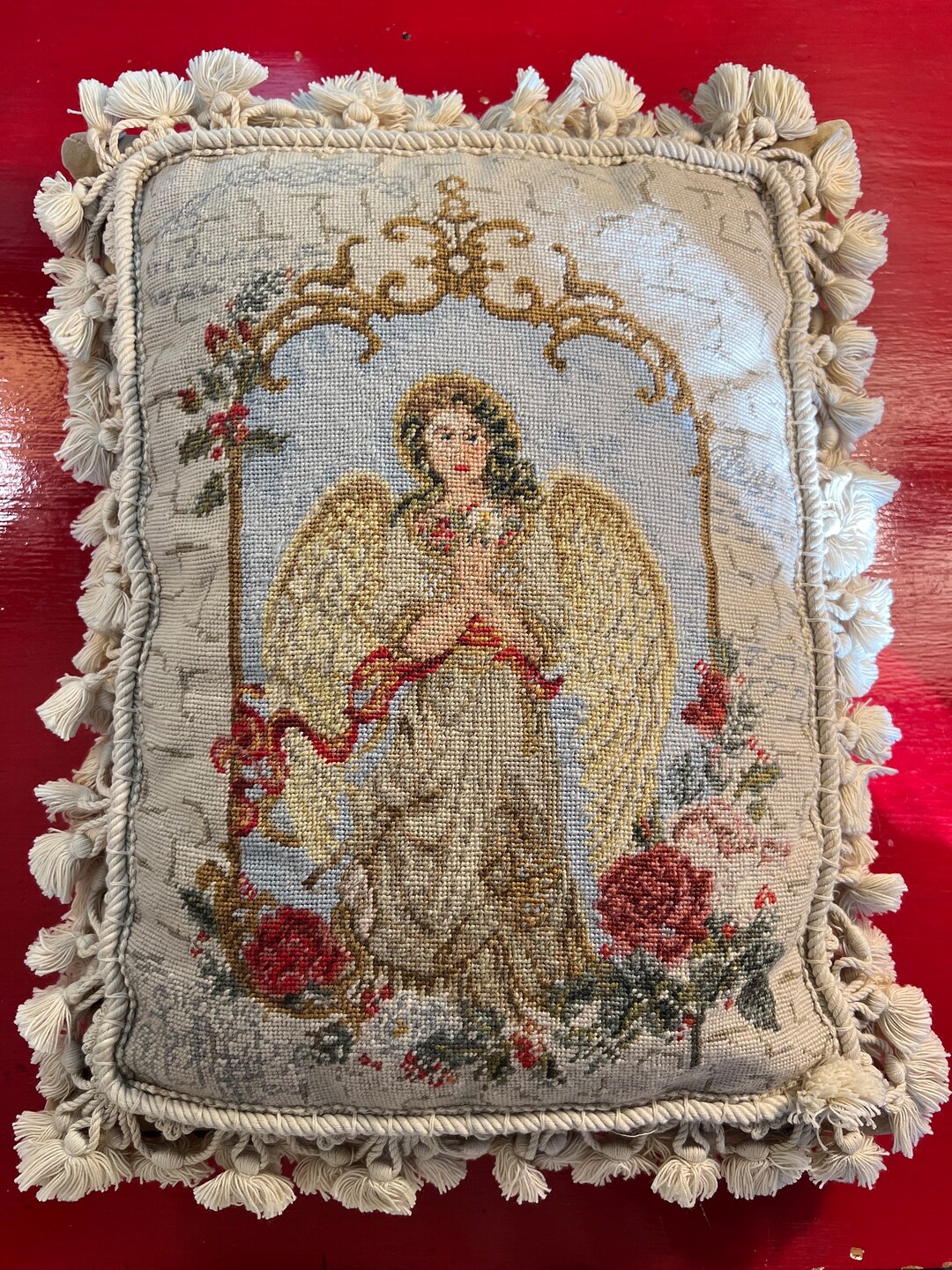 Vintage Angel Needlepoint Pillow. Beautiful Needlepoint Pillow With ...
