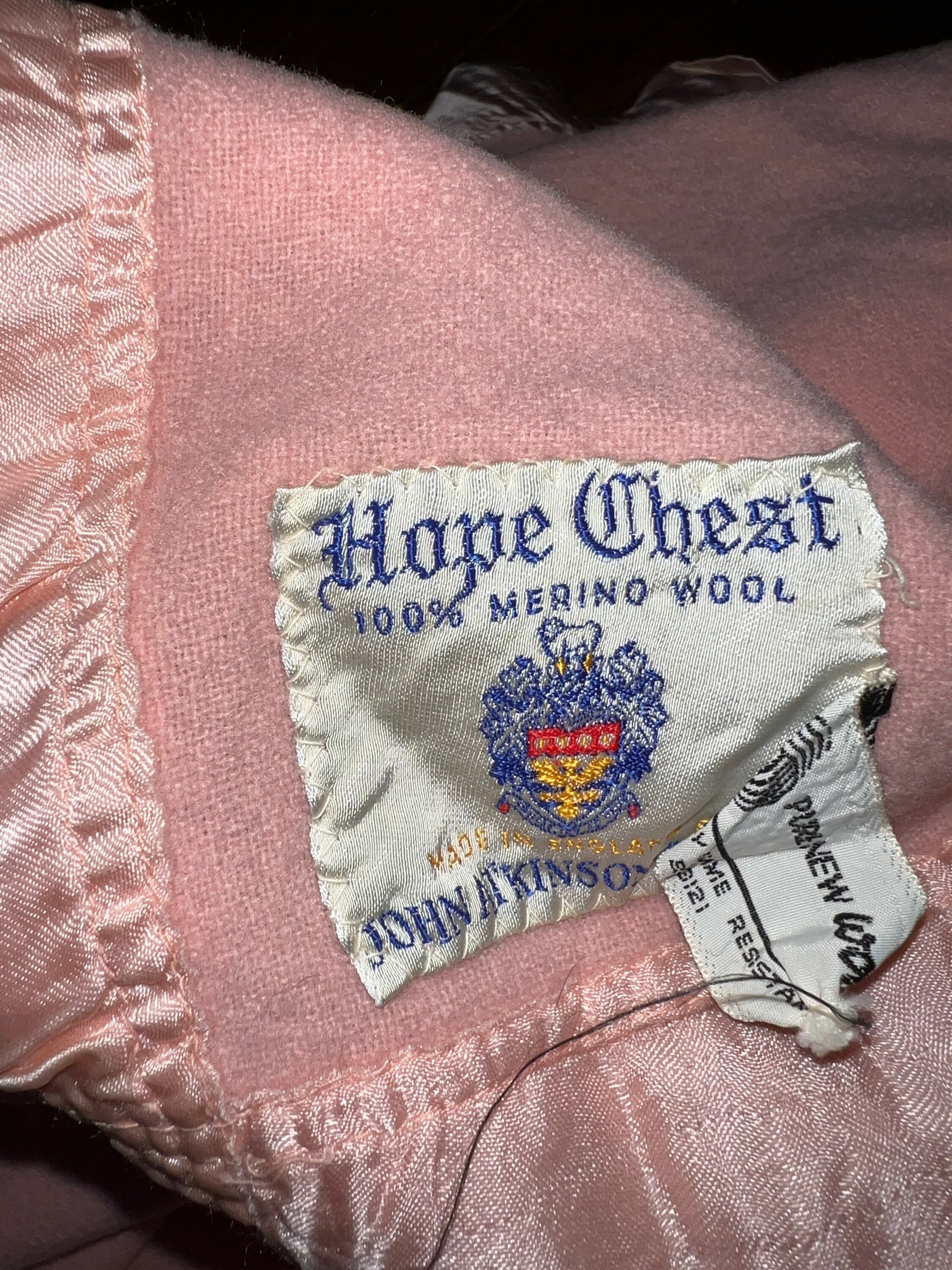 Vintage Pink Hope Chest Blanket. Pink Wool Blanket With Pink Satin Trim ...