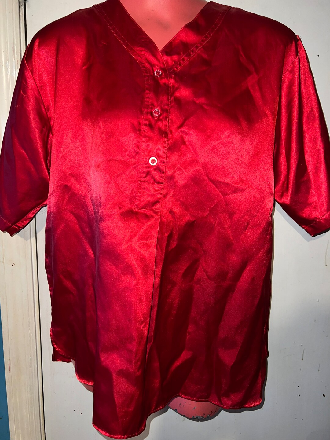 Vintage Red Satin Sleep Shirt. Red Satin Shirt. Vintage ESLEEP Satin ...