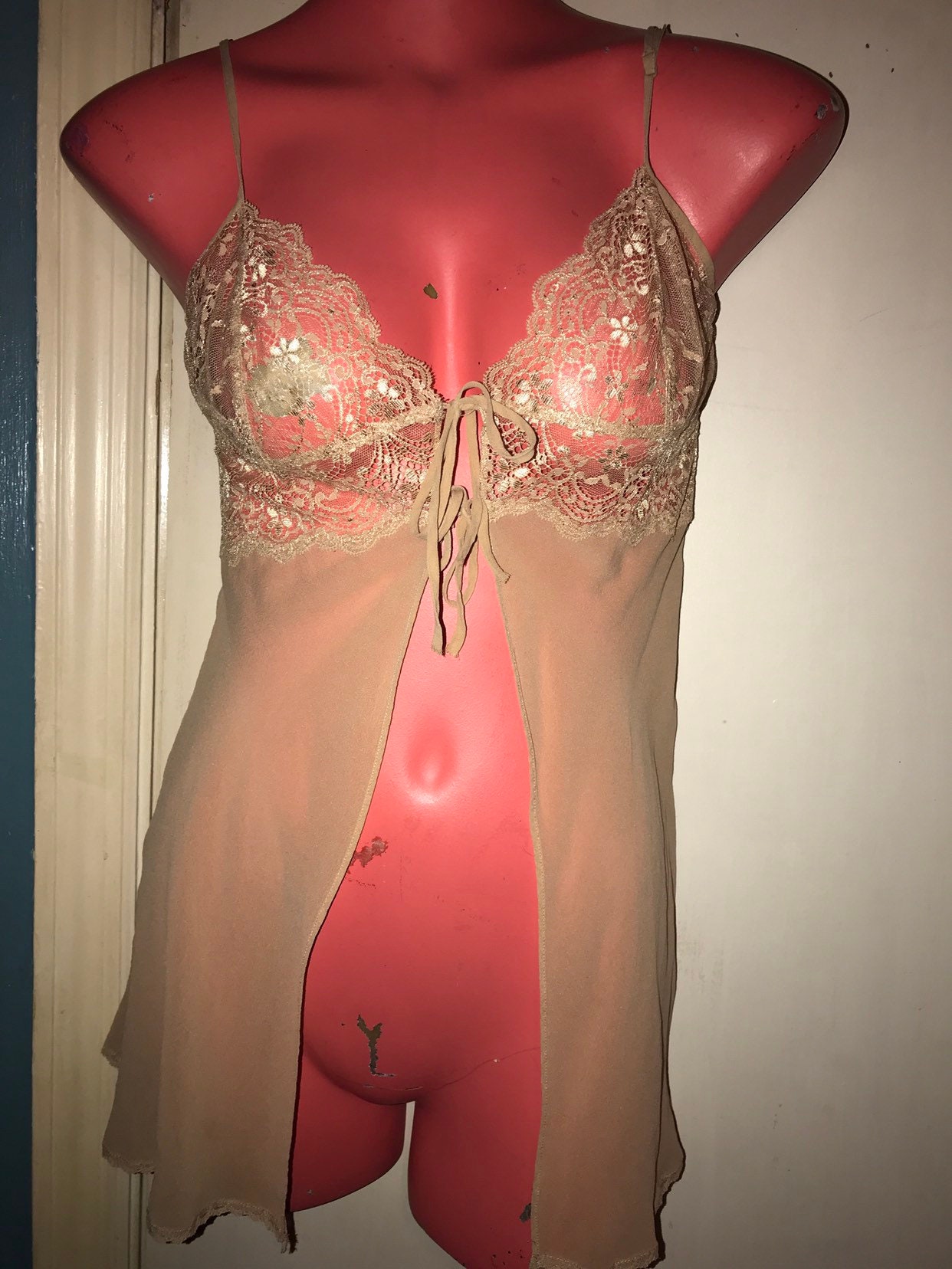 Vintage Brown Victorias Secret Nightie Brown Sheer And Lace Nightie