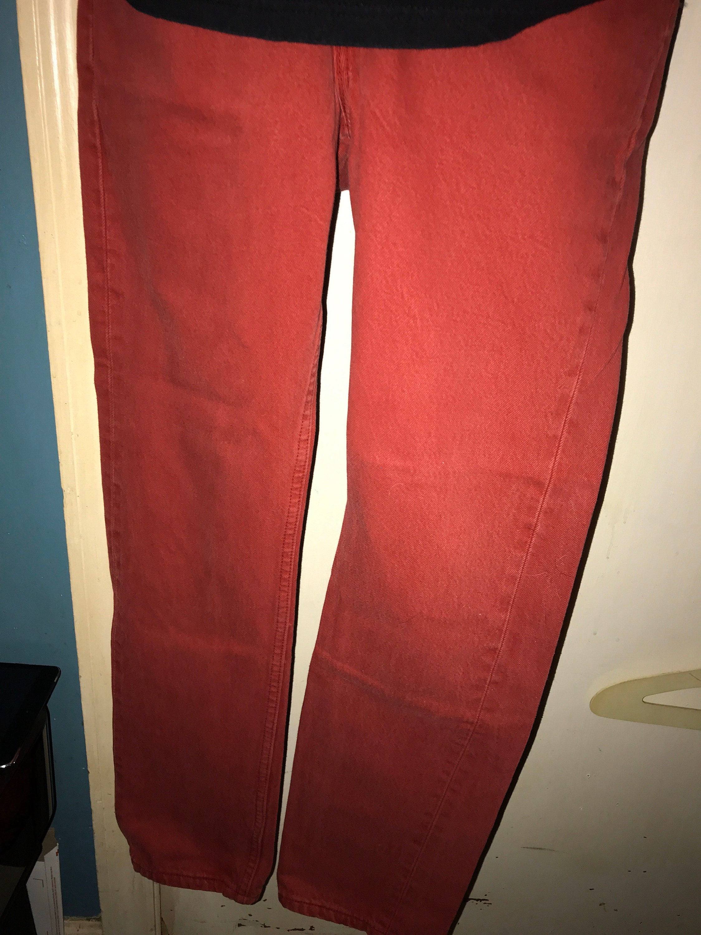 Vintage Levi 501 Red Jeans. 90's Red Jean Levi's. Levi 501 Button Fly ...