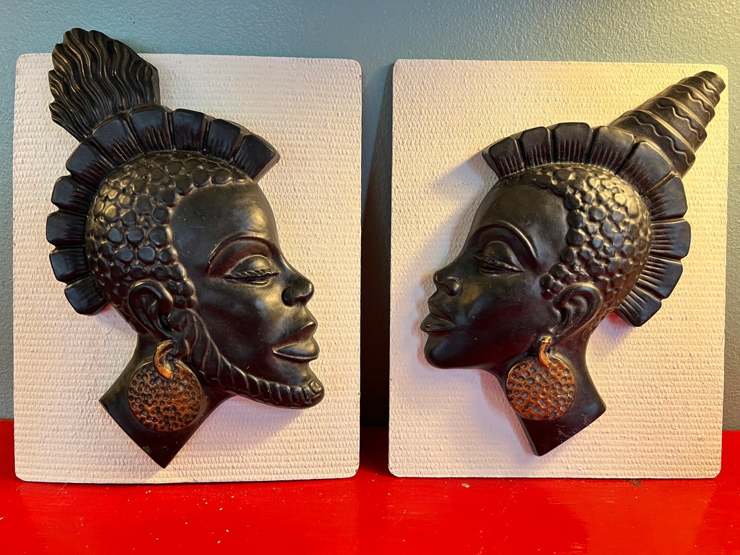 Vintage Chalkware Warriors in Profile. Chalk Face Profile Wall Hangings ...