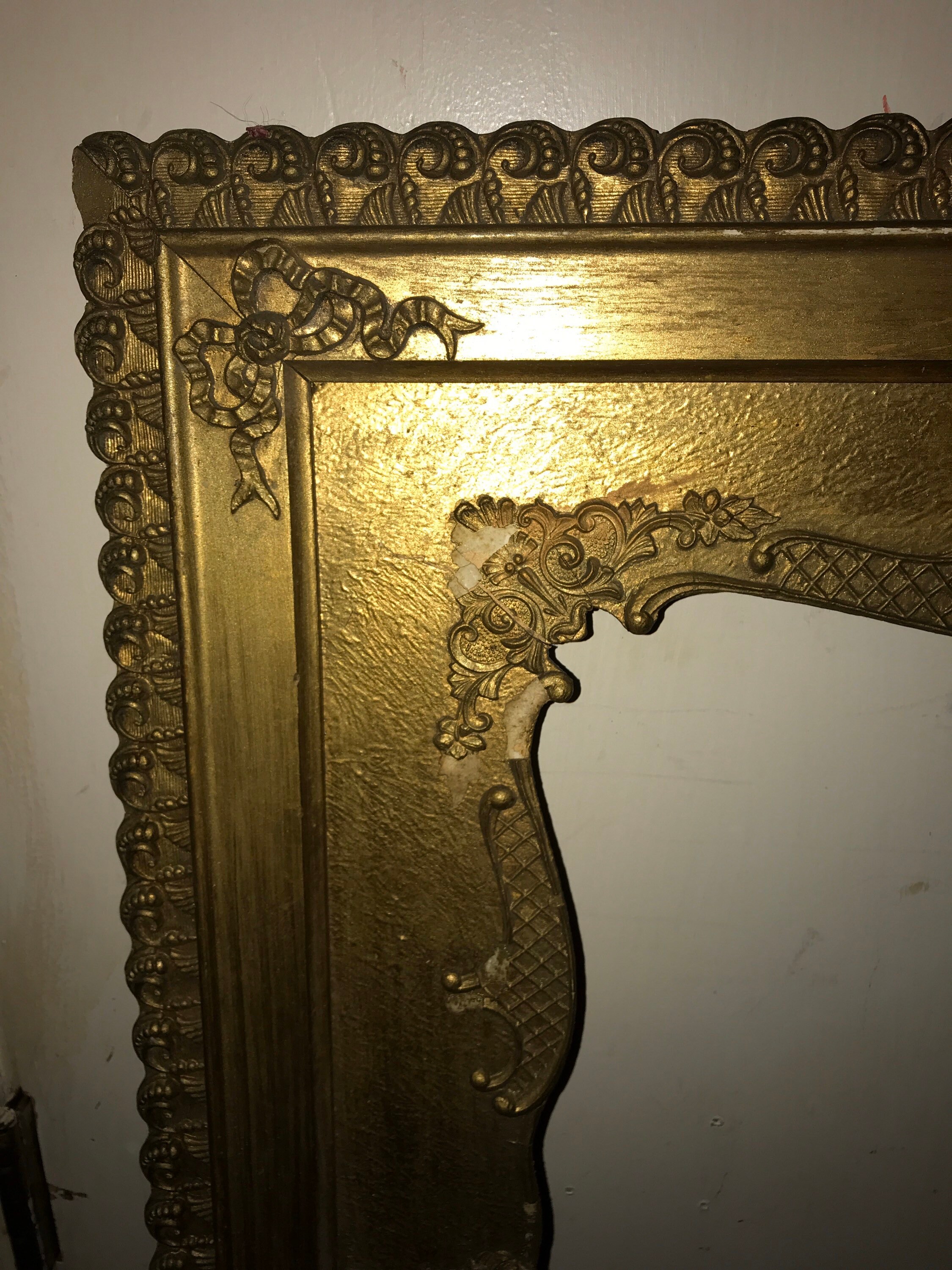 Vintage Gold Wood Shabby Frame. Large Old Gilded Frame. Ornate Gold ...