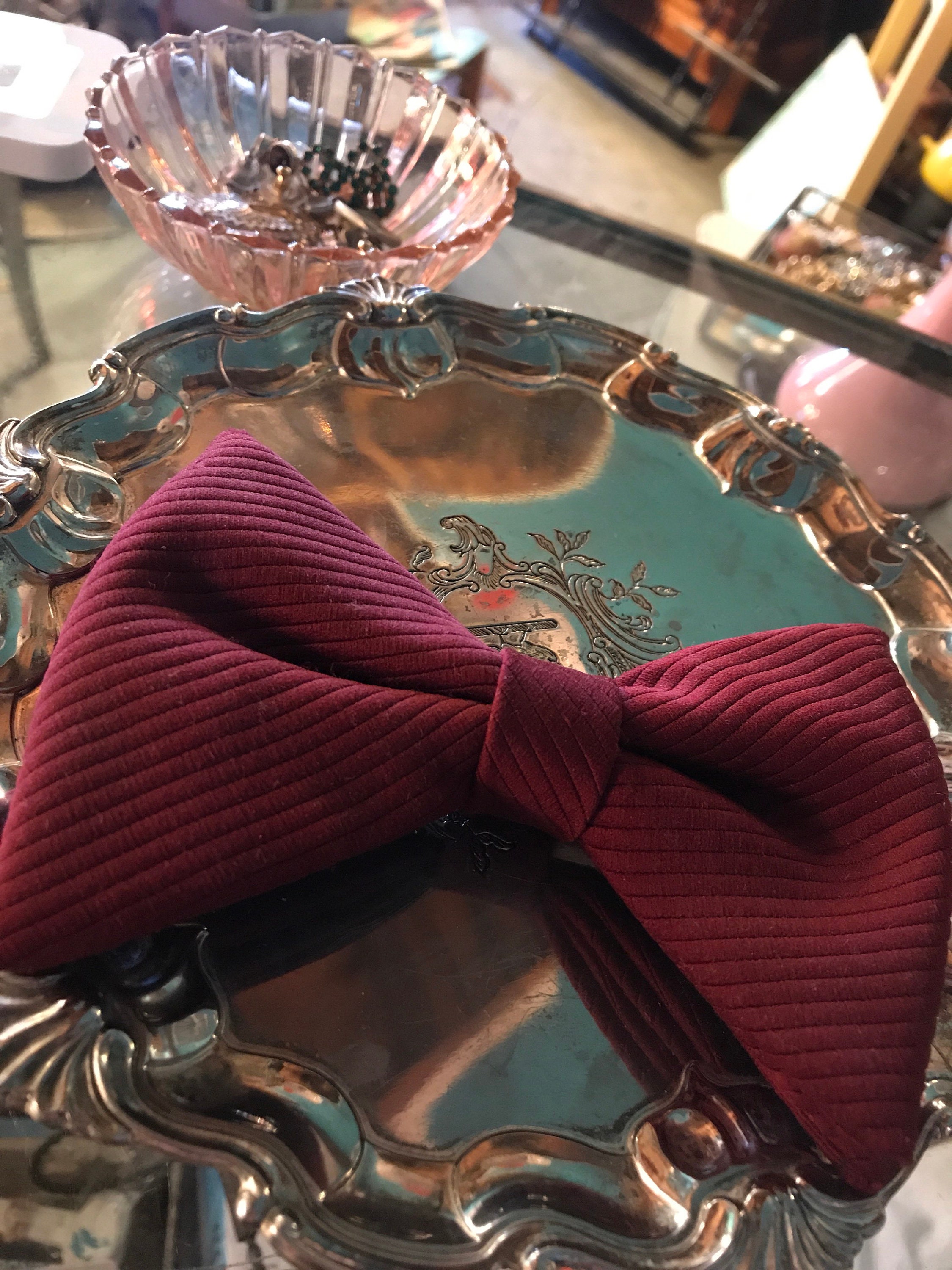 Vintage Maroon Bowtie. Large Vintage Bow Tie. Maroon Bow. Mens Bow Tie ...