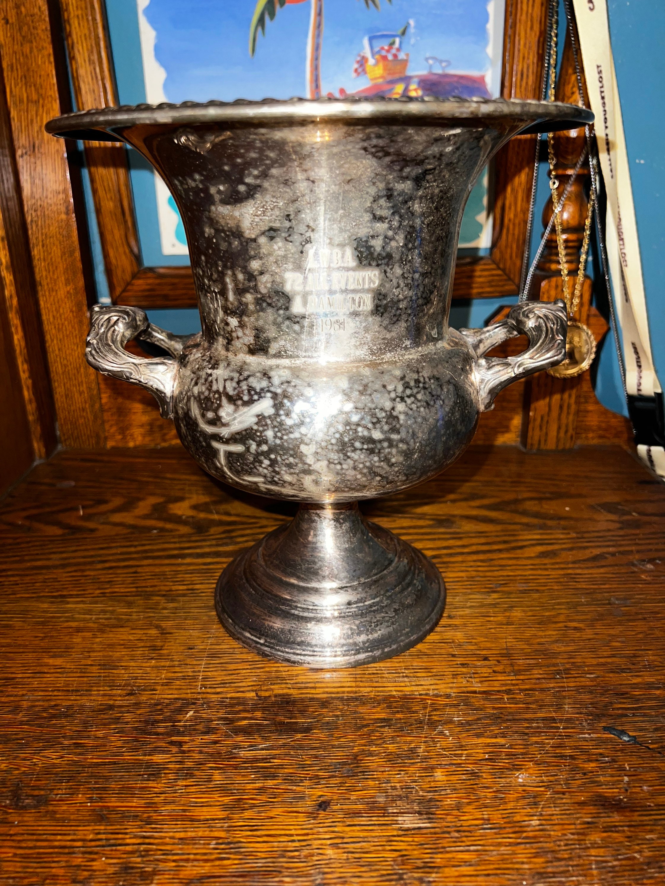 Vintage Silverplate Trophy Cup. 1980’s Large Trophy Cup. Bowling Trophy ...