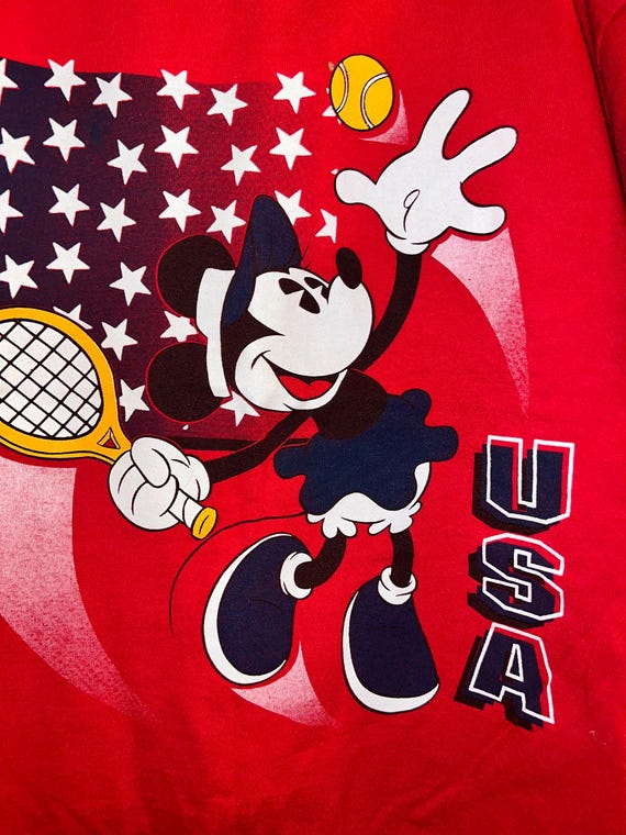 Vintage 1990’s Kid’s Red Minnie Mouse Tennis USA T-sh… - Gem
