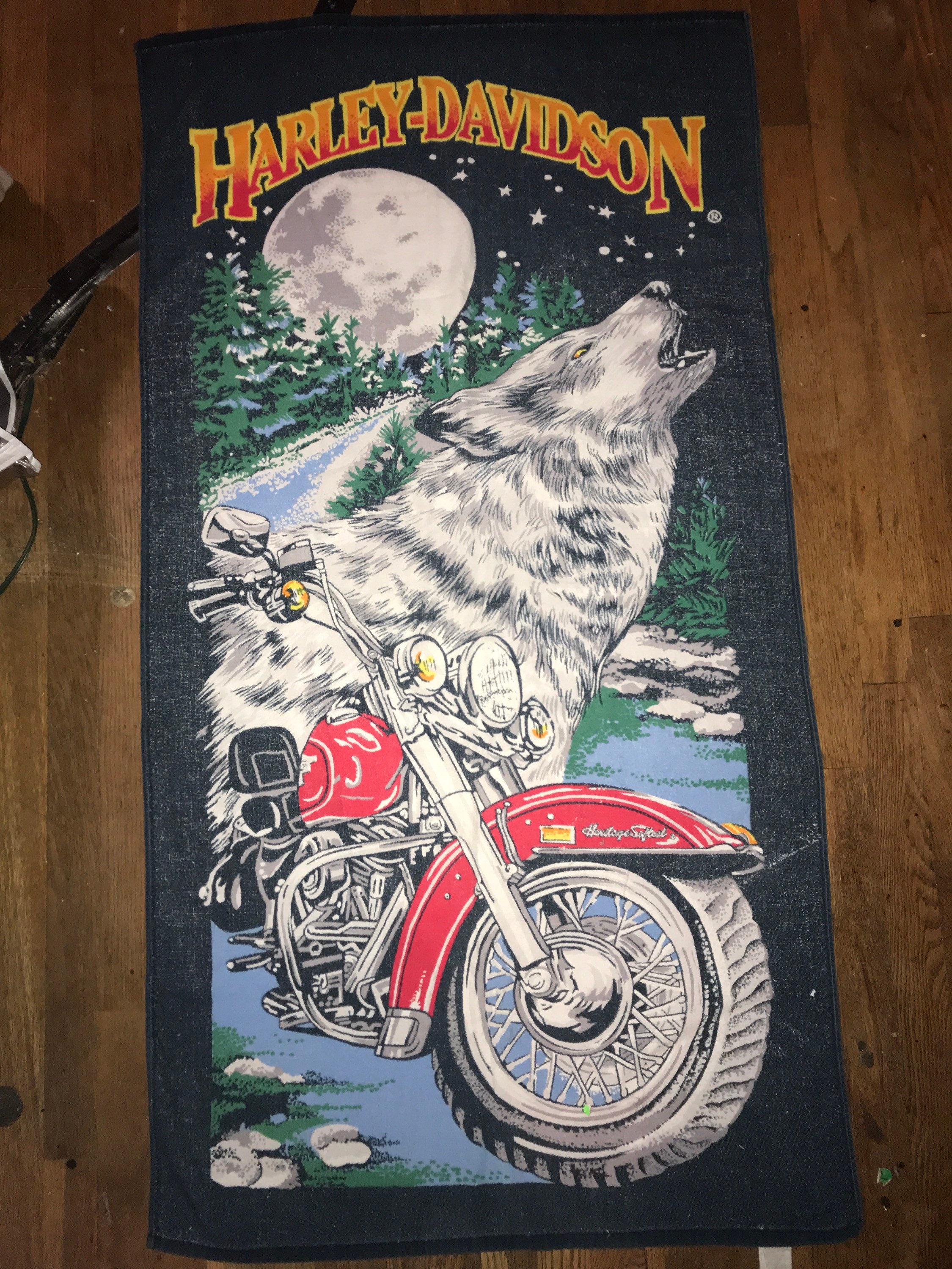 Vintage 90’s Harley Davidson Beach Towel. Very Cool Wolf Howling Harley ...