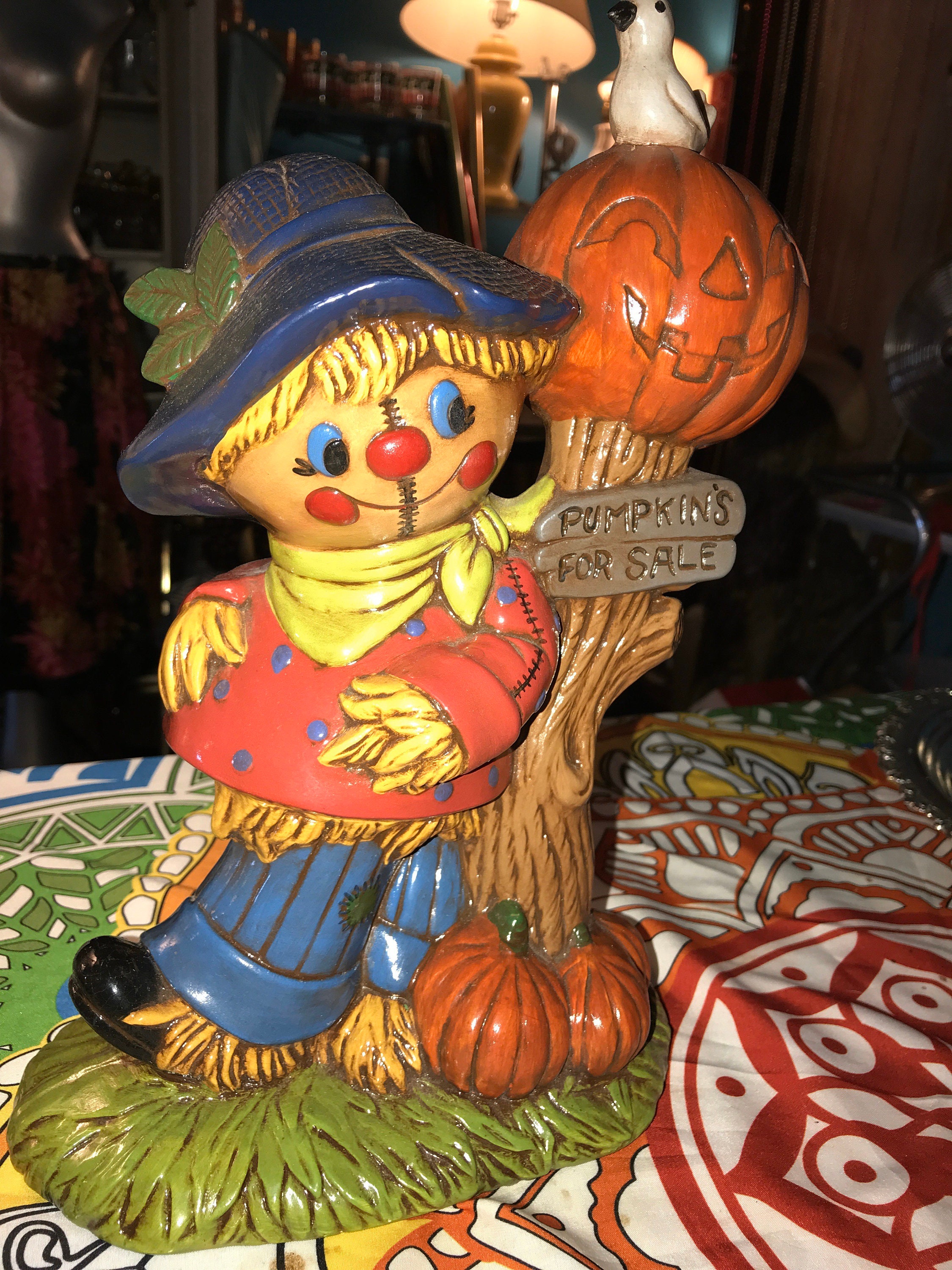 Vintage Ceramic Halloween Scarecrow Pumpkin Head. Halloween Decor ...