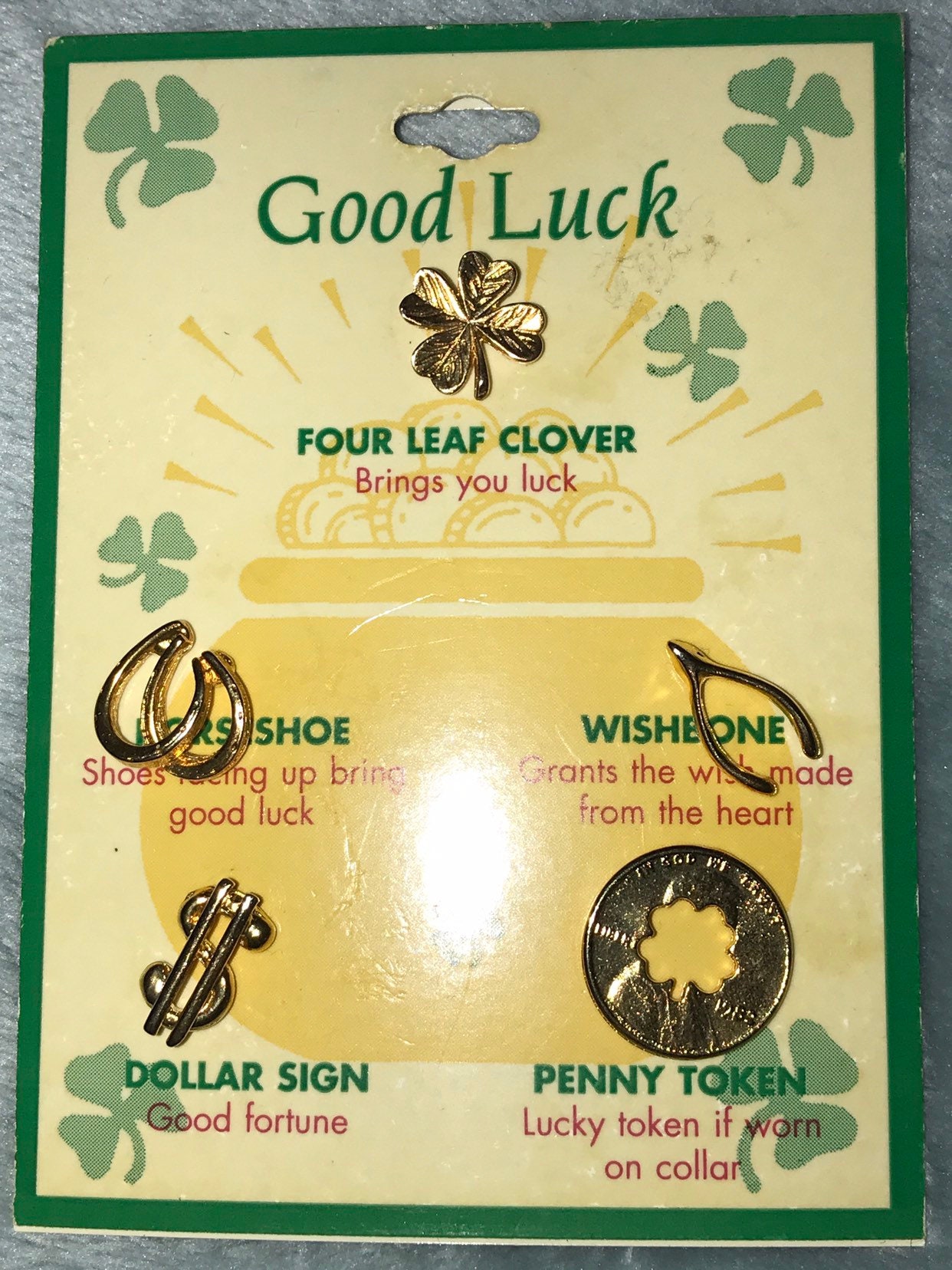 Vintage Good Luck Lapel Pins. Gold Good Luck Pins. Clover, Horseshoes ...