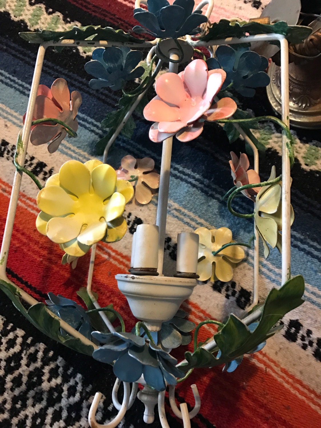 Vintage Flower Light Fixture, Tole French Flower Chandelier. Flower ...