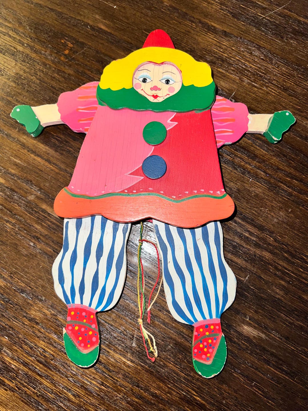 Vintage Wooden Pull String Wall Clown - Etsy