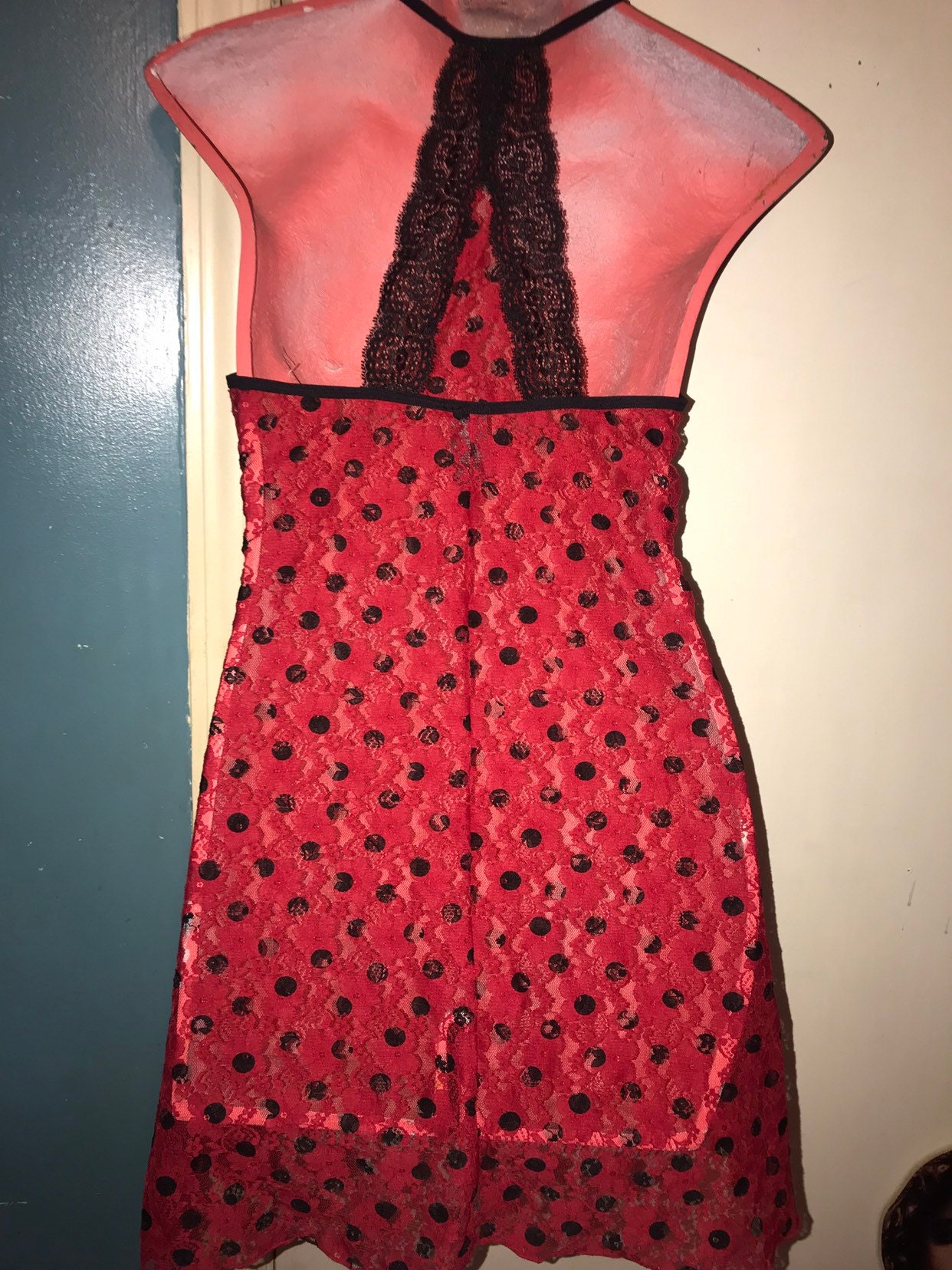 Vintage Red and Black Lace Lingerie. Red and Black Lace Nightie. Red ...