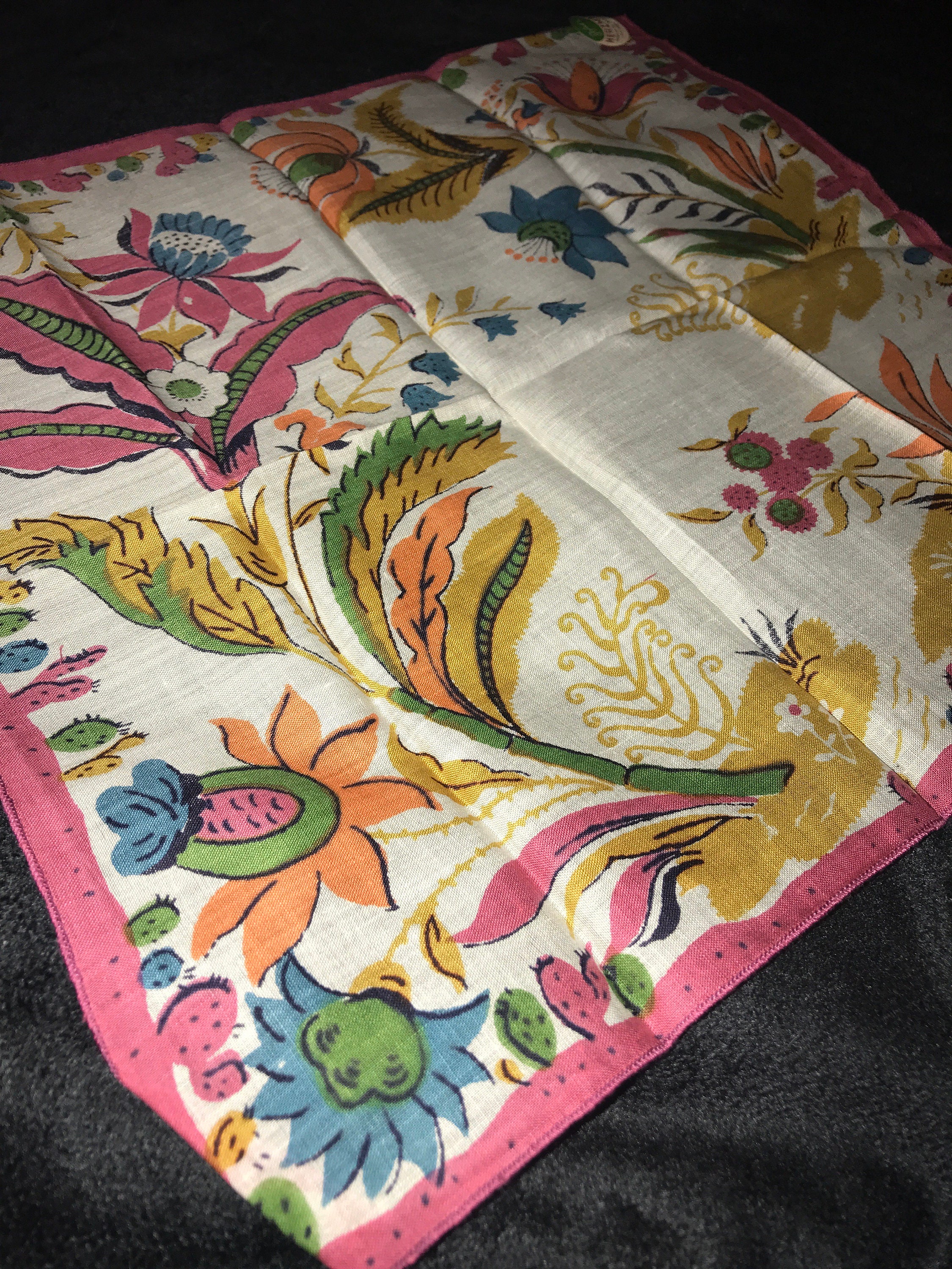 Vintage Flower Handkerchief. Flower Hankie. Flower Handkerchief. Green ...