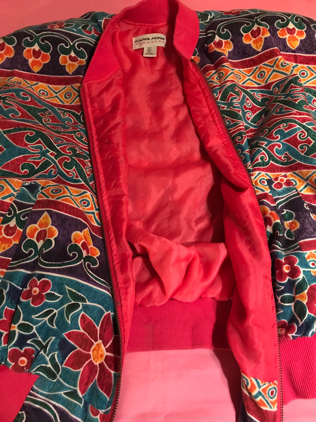 Vintage Colorful Silk Jacket. 80's Silk Jacket. Pink Floral Silk Jacket ...