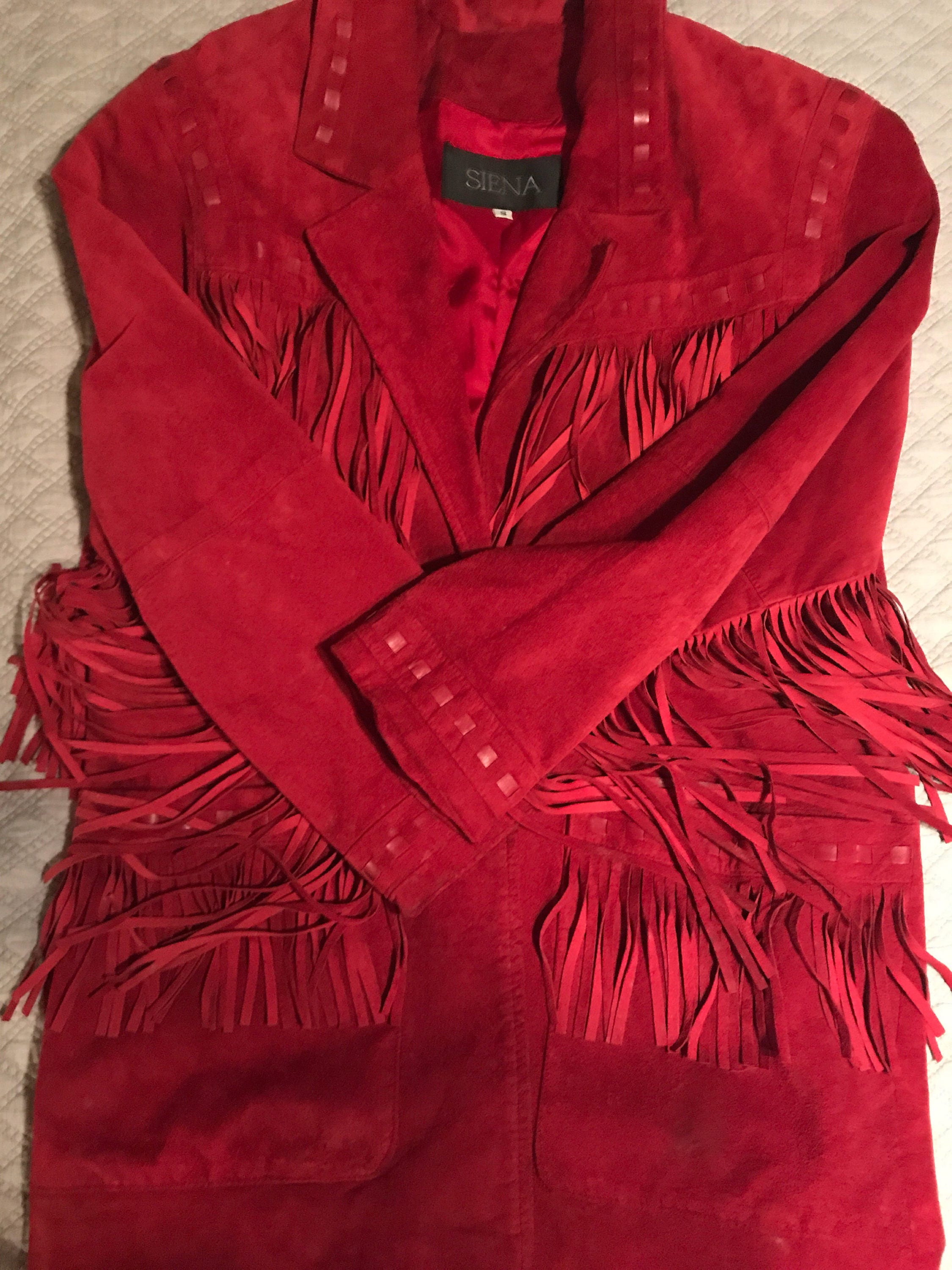 Vintage Red Leather Jacket with Fringe. Suede Jacket with Fringe ...