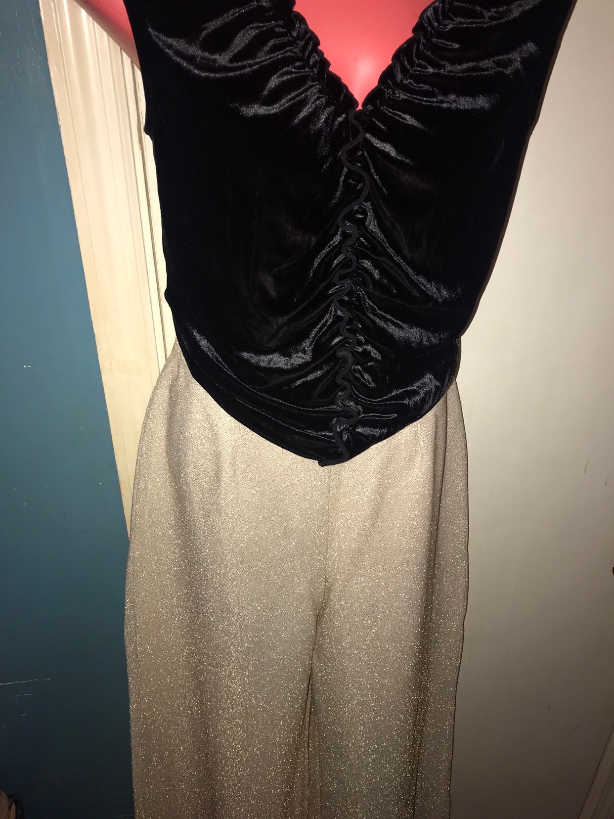 Vintage Gold Wide Leg Pants. Gold Metallic Bell Bottom Pants. Gold ...