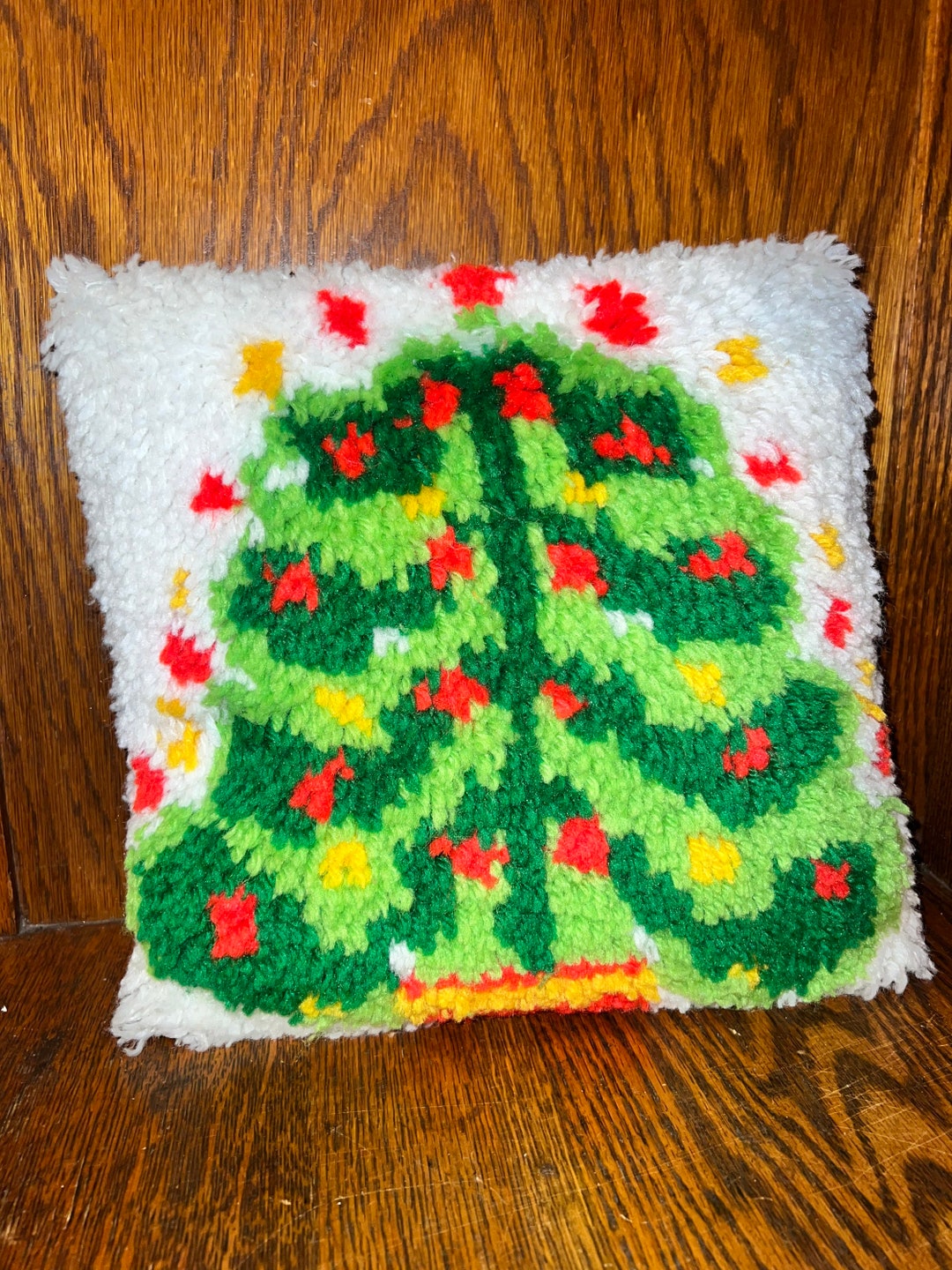 Vintage Shag Latch Hook Christmas Throw Pillow - Etsy