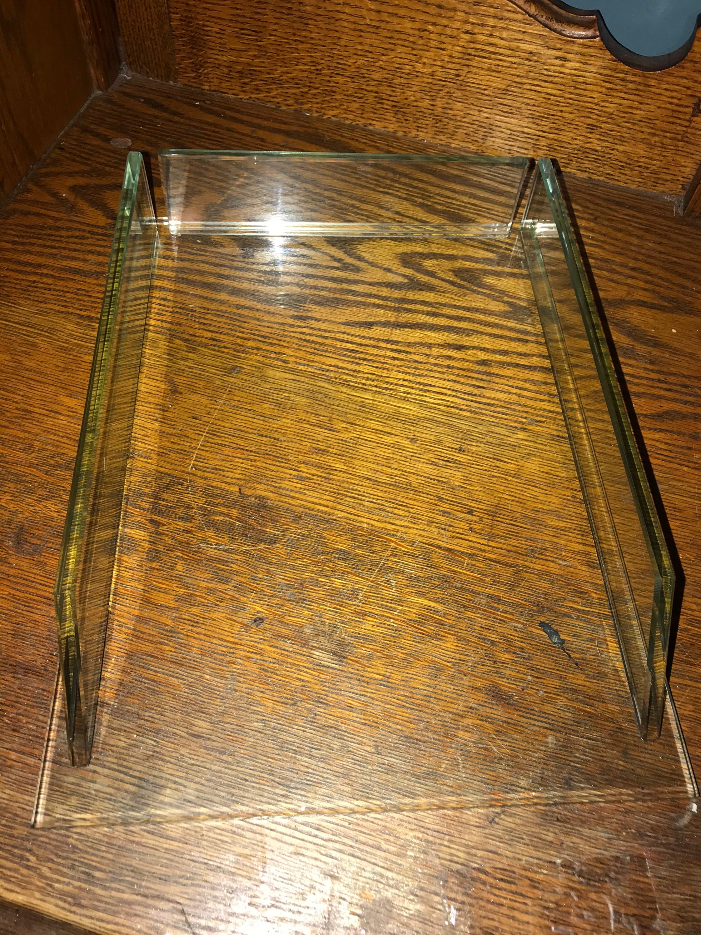 Vintage Glass Office Tray. Thick Glass Moda Desk Tray. Organizer ...