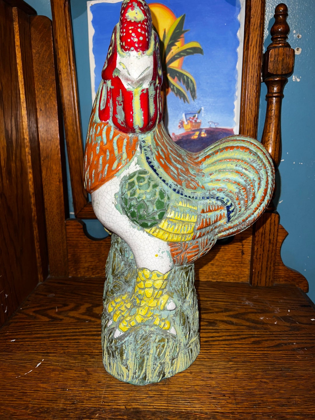 Vintage Clay and Enamel Rooster by Sarreid, LTD., Large Tabletop ...