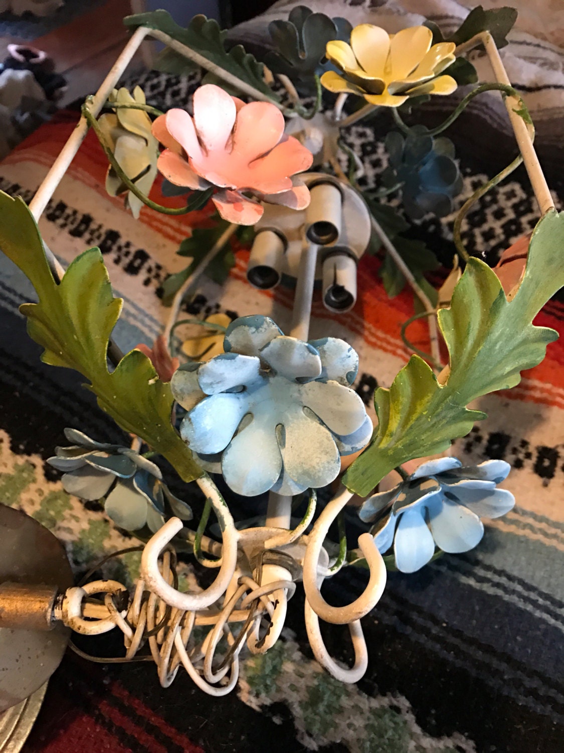 Vintage Flower Light Fixture, Tole French Flower Chandelier. Flower ...