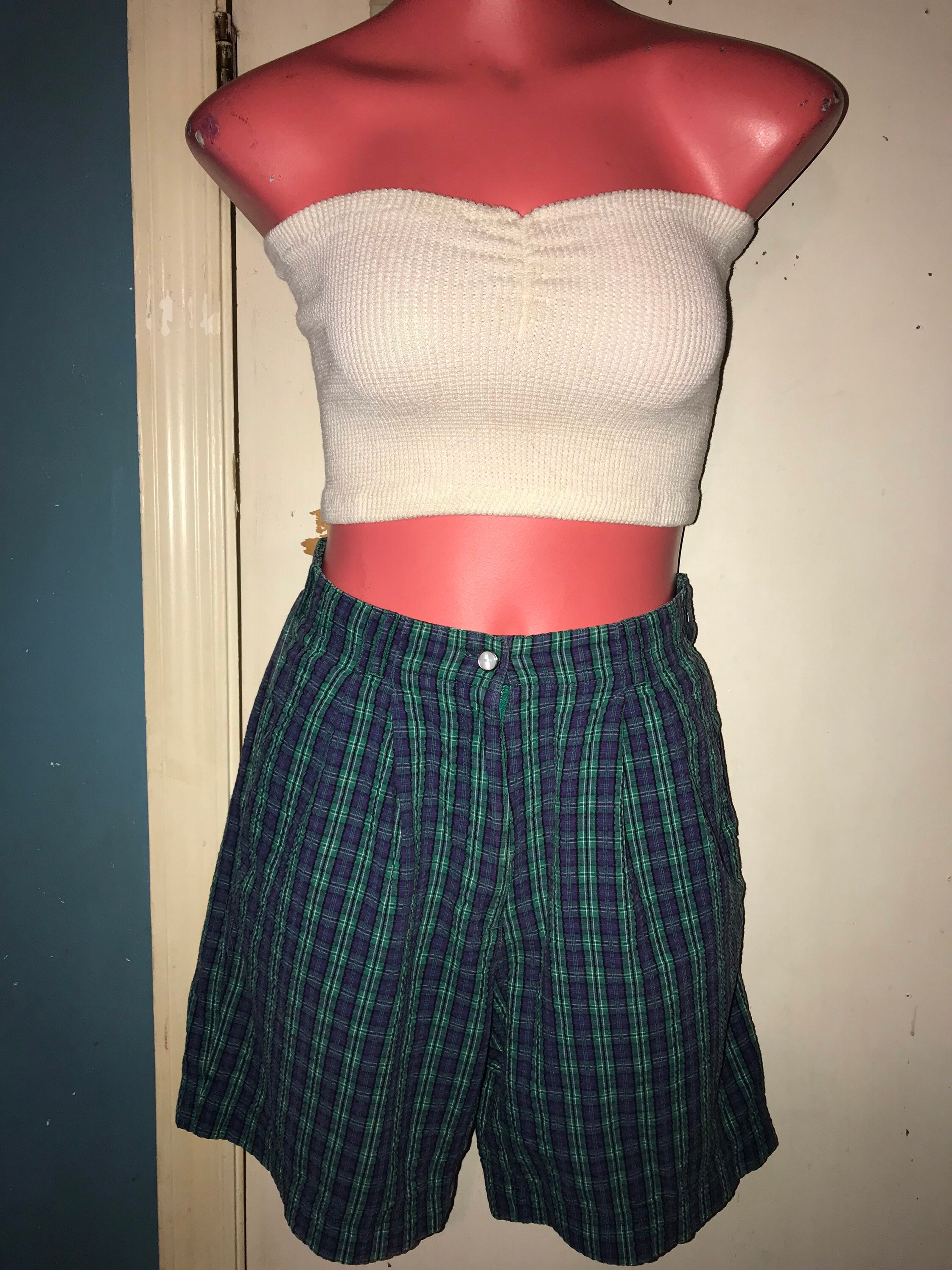 Vintage Green and Blue Plaid Shorts. Woman's Long Woolrich Plaid Shorts ...