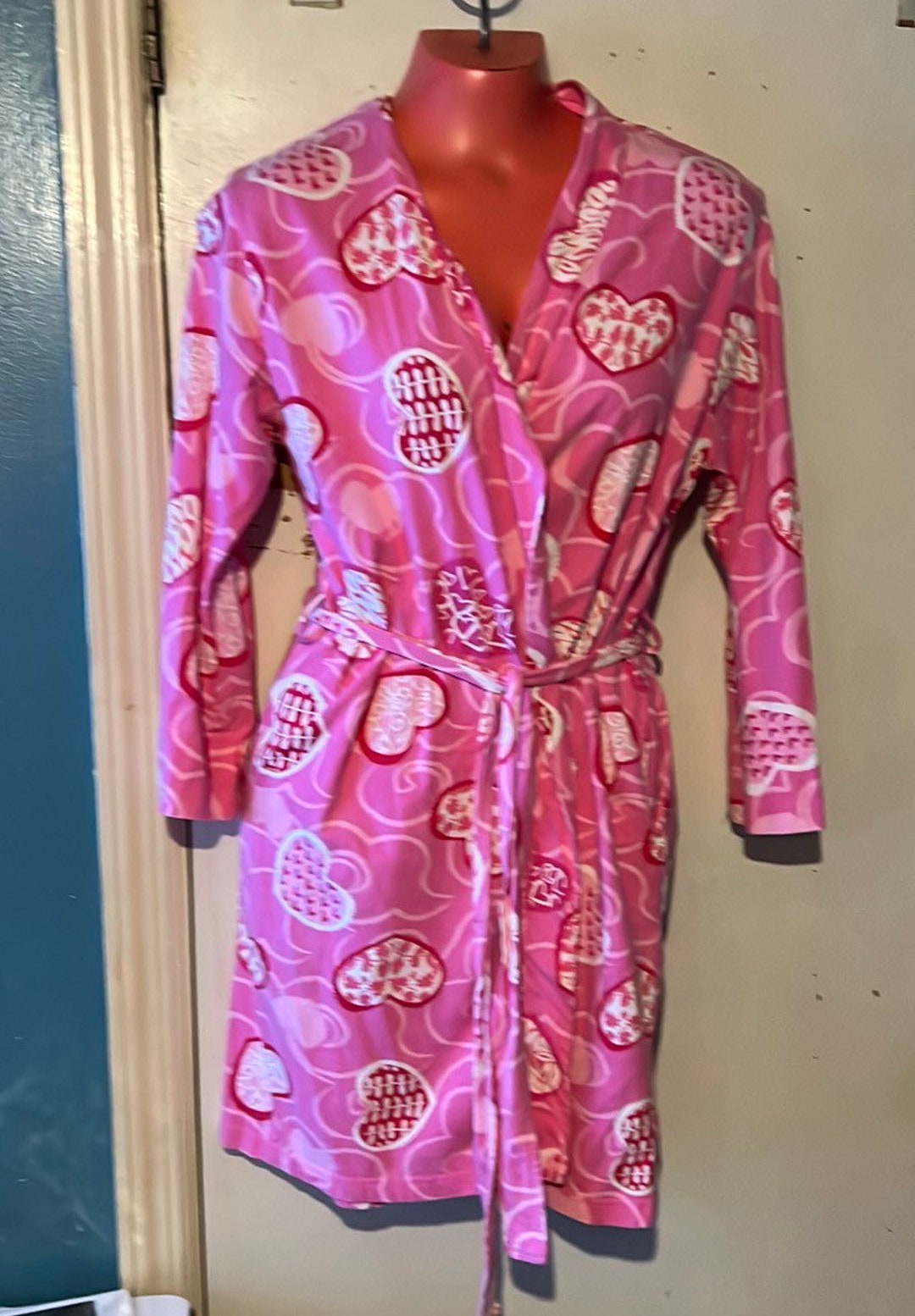 Vintage Cotton Heart Robe. Pink and Red Heart Robe. Mid-length Robe. so ...