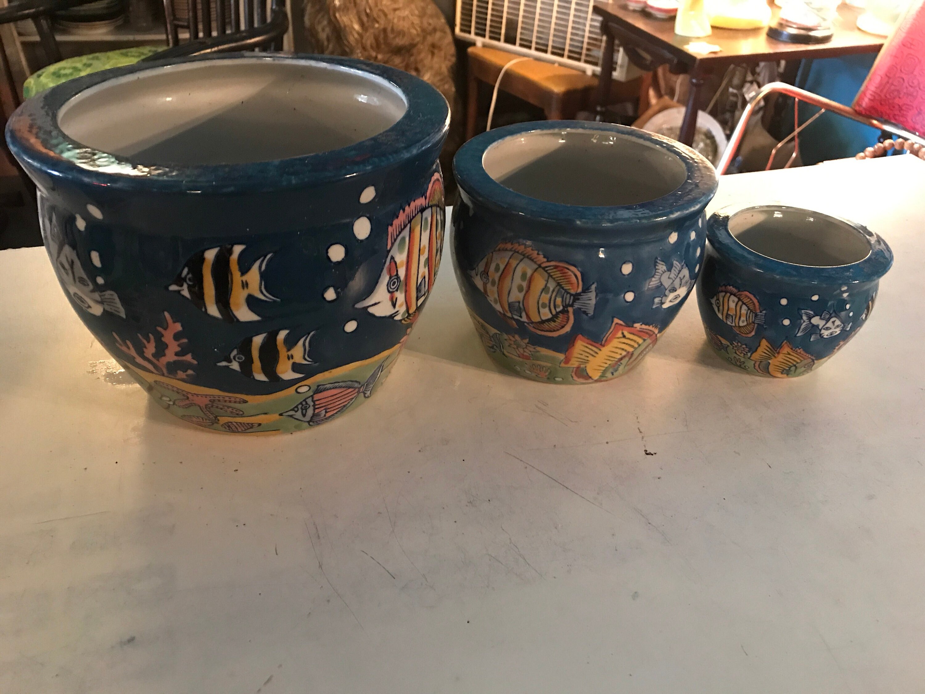 Vintage Chinese Porcelin Flower Pot. Chinese Flower Pots. Fish Design ...