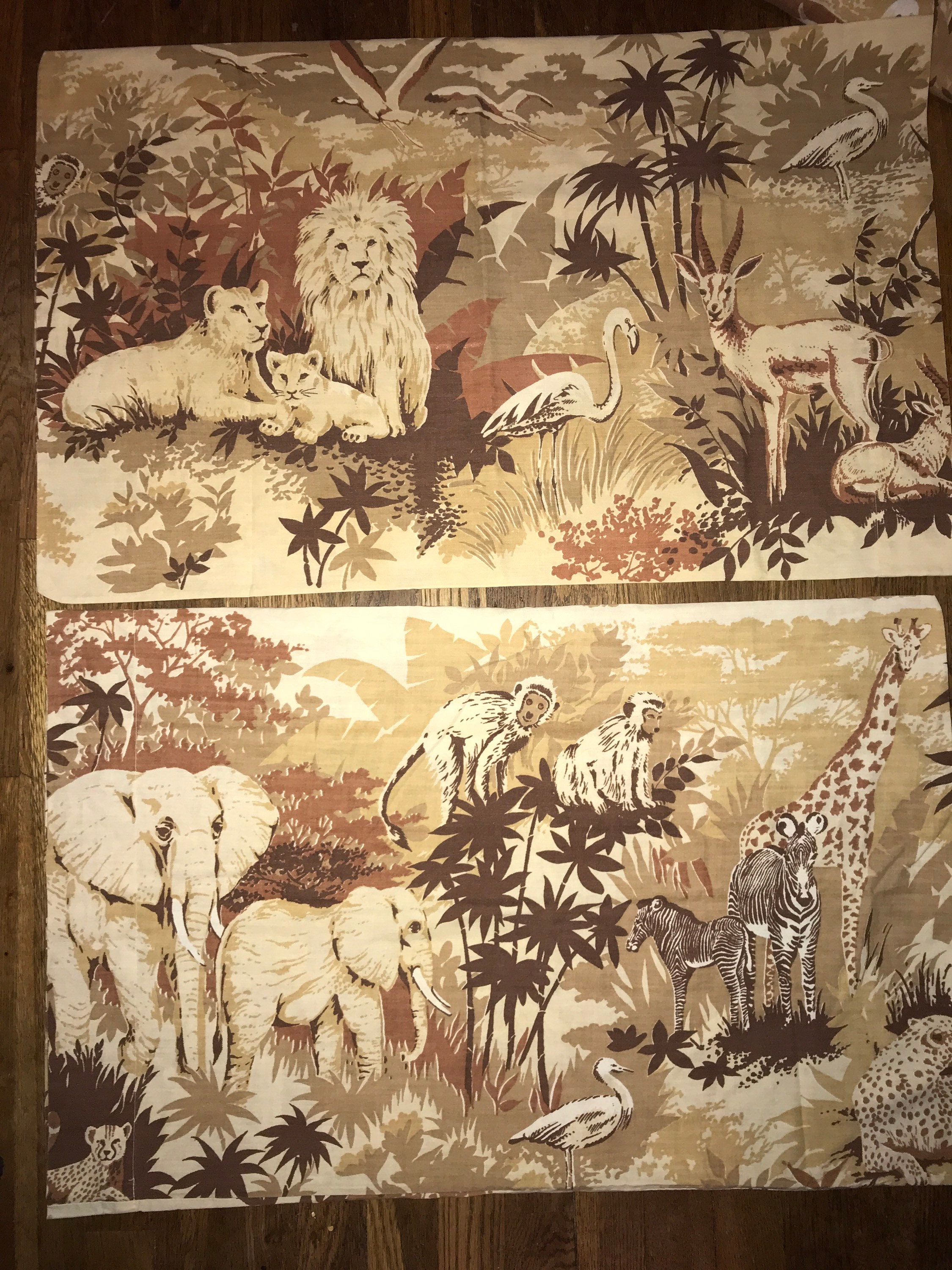 Vintage Safari Flat Sheet and Pillowcases. Jungle Bed Sheet. Lions ...