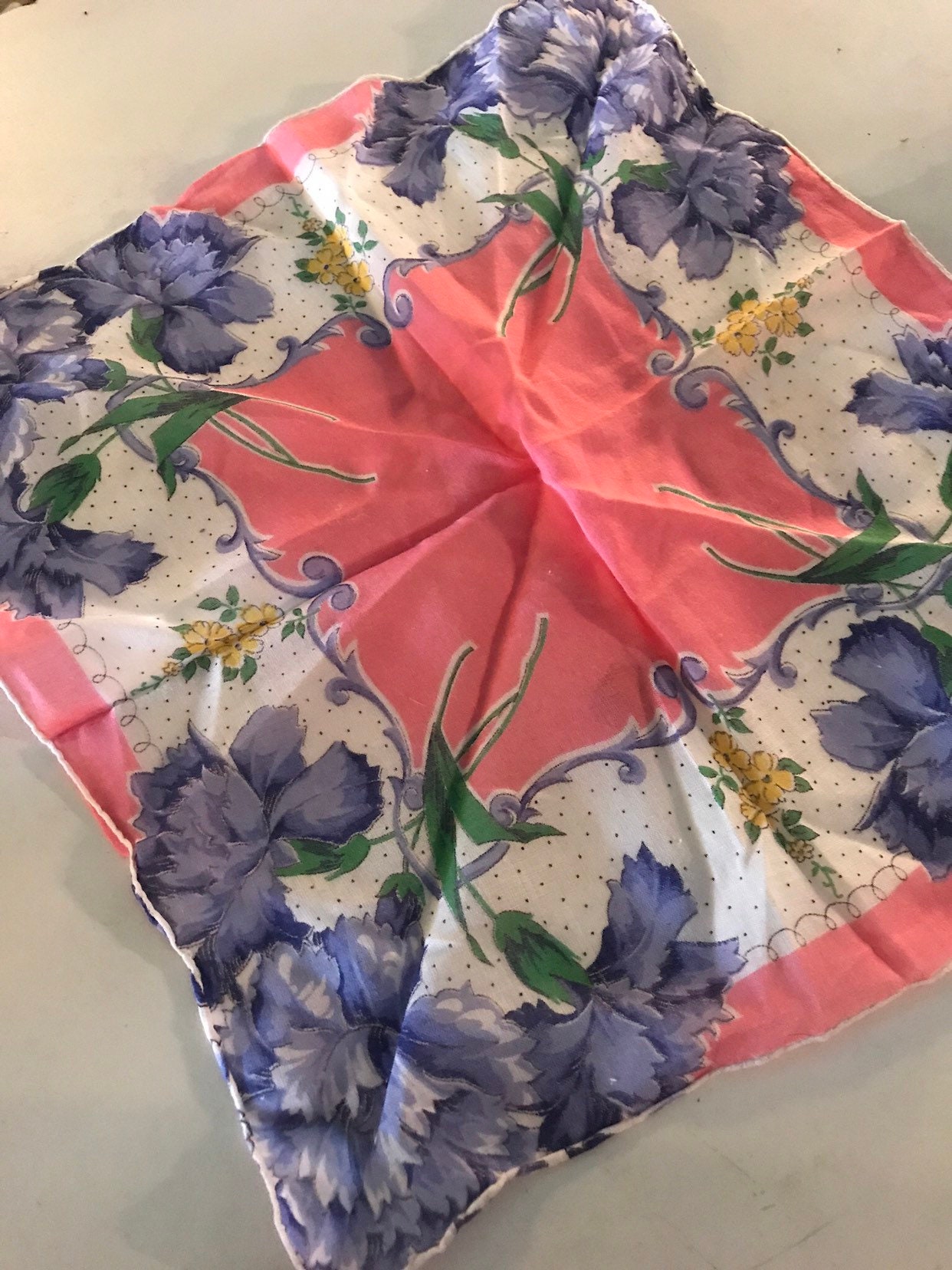 Vintage Flower Handkerchief. Flower Hankie. Flower Handkerchief