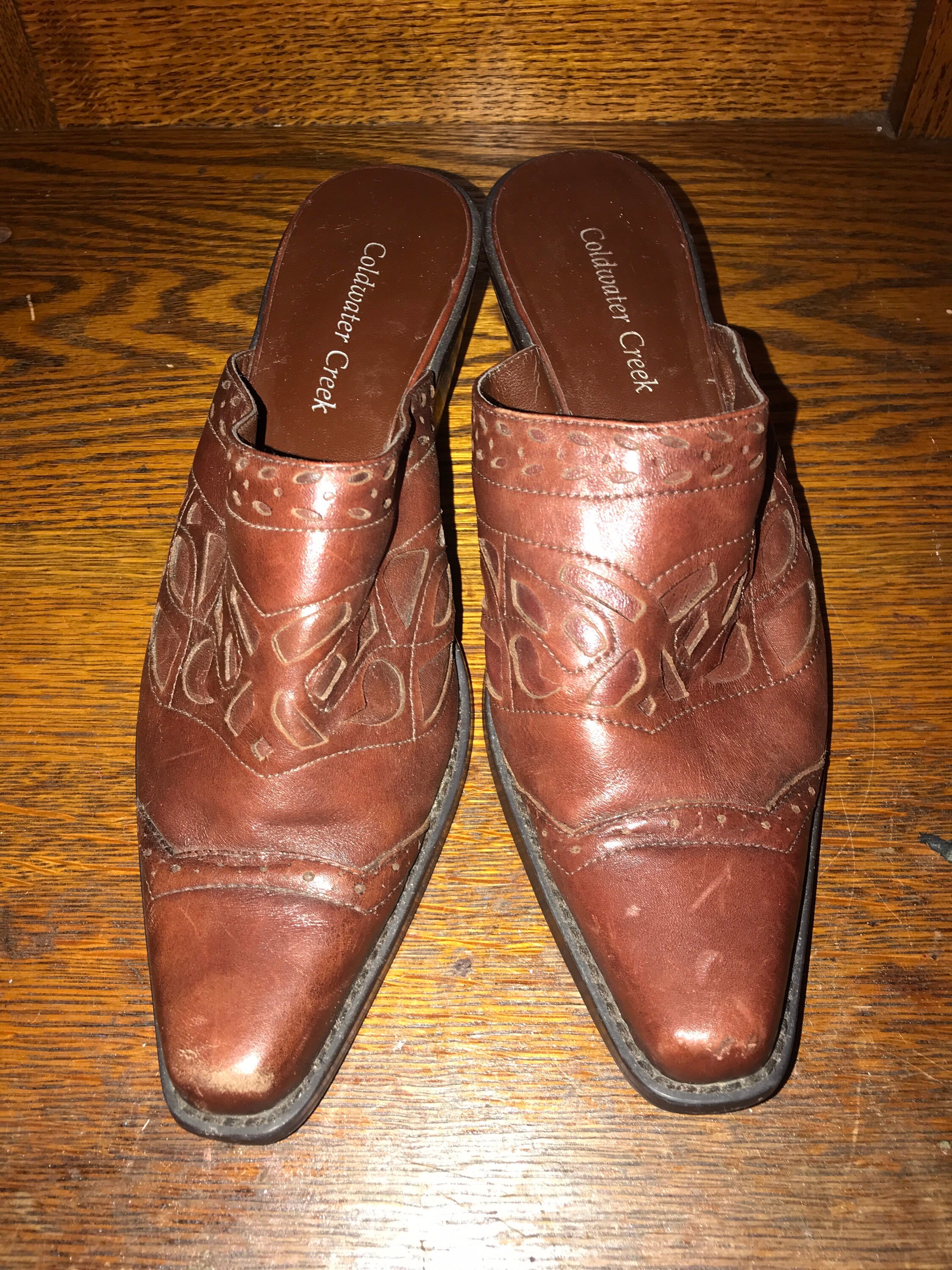 Vintage Brown Cowboy Boot Slides. Western Leather Bootie Slides. Womens ...