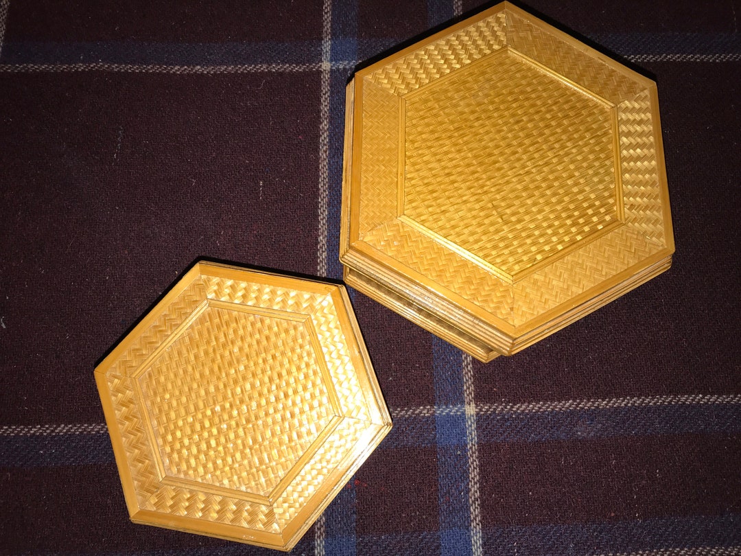 Vintage Bamboo Nesting Boxes. Wooden Bamboo Hexagon Shaped Boxes ...