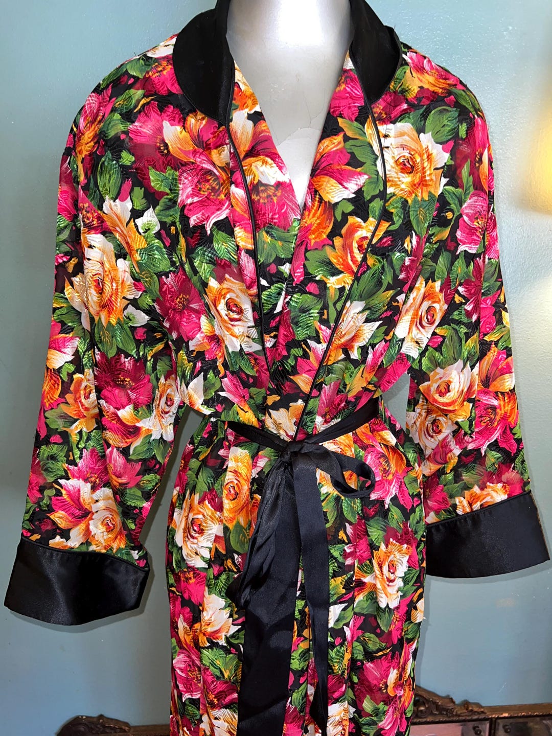 Vintage 1990’s Victoria's Secret Satin Floral Robe and Nightie, A ...
