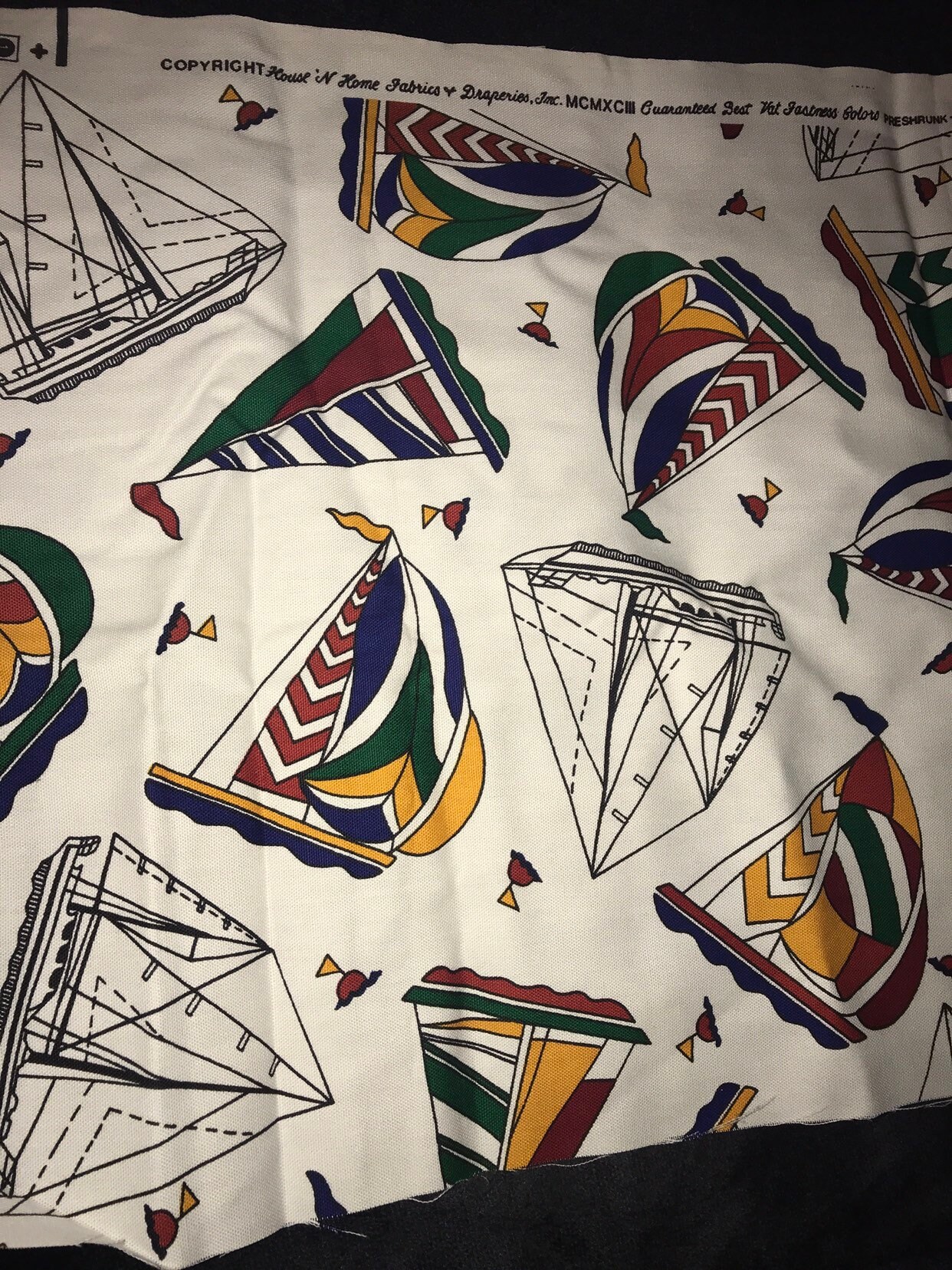 Vintage Fabric. Sailboat Fabric. Vintage House N Home Fabrics. Sailing ...
