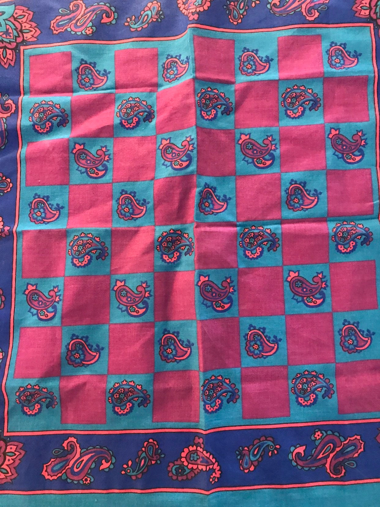 Paisley Bandana. Vintage Bandana. Blue Paisley and Flower Bandana. USA ...