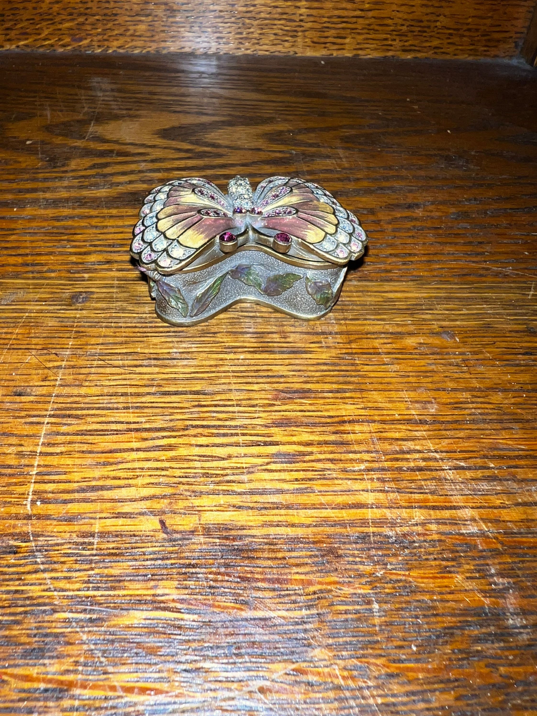 Vintage Enamel Butterfly Trinket Box. Metal Enamel Tiny Trinket Box ...